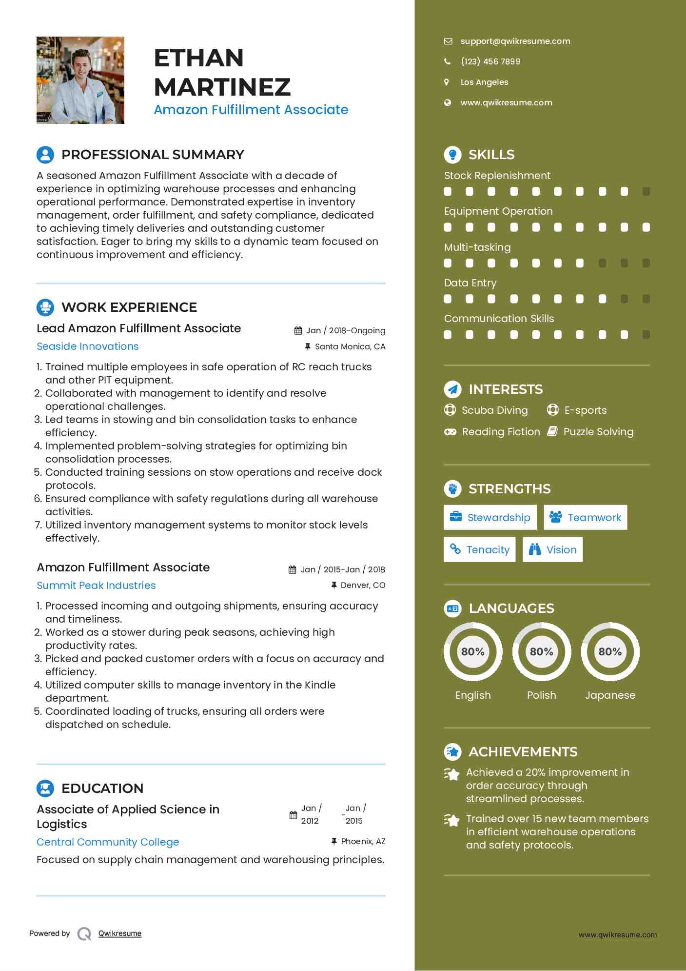 Amazon Fulfillment Associate Resume Samples QwikResume