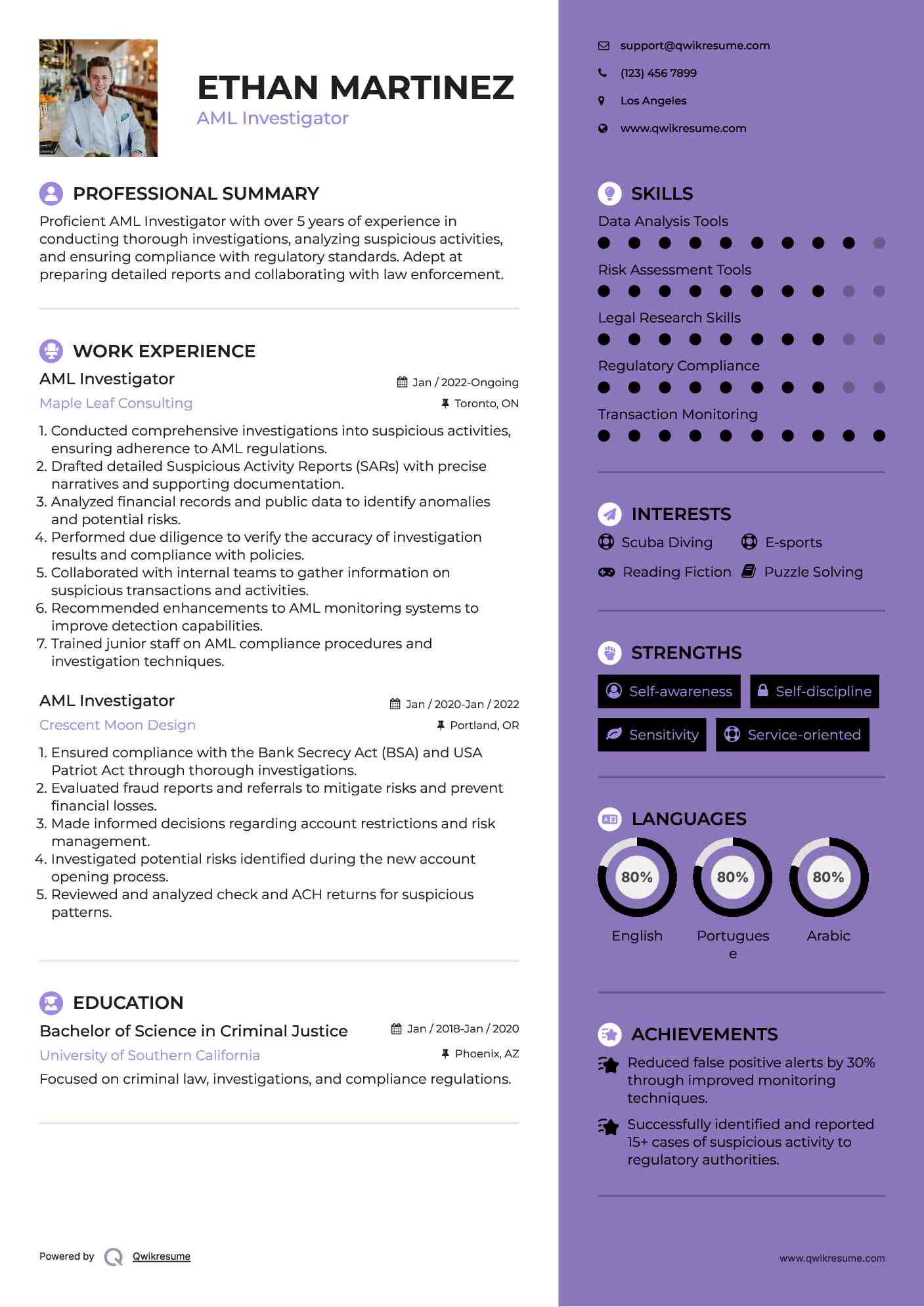 Aml Investigator Resume Samples Qwikresume Bank2home