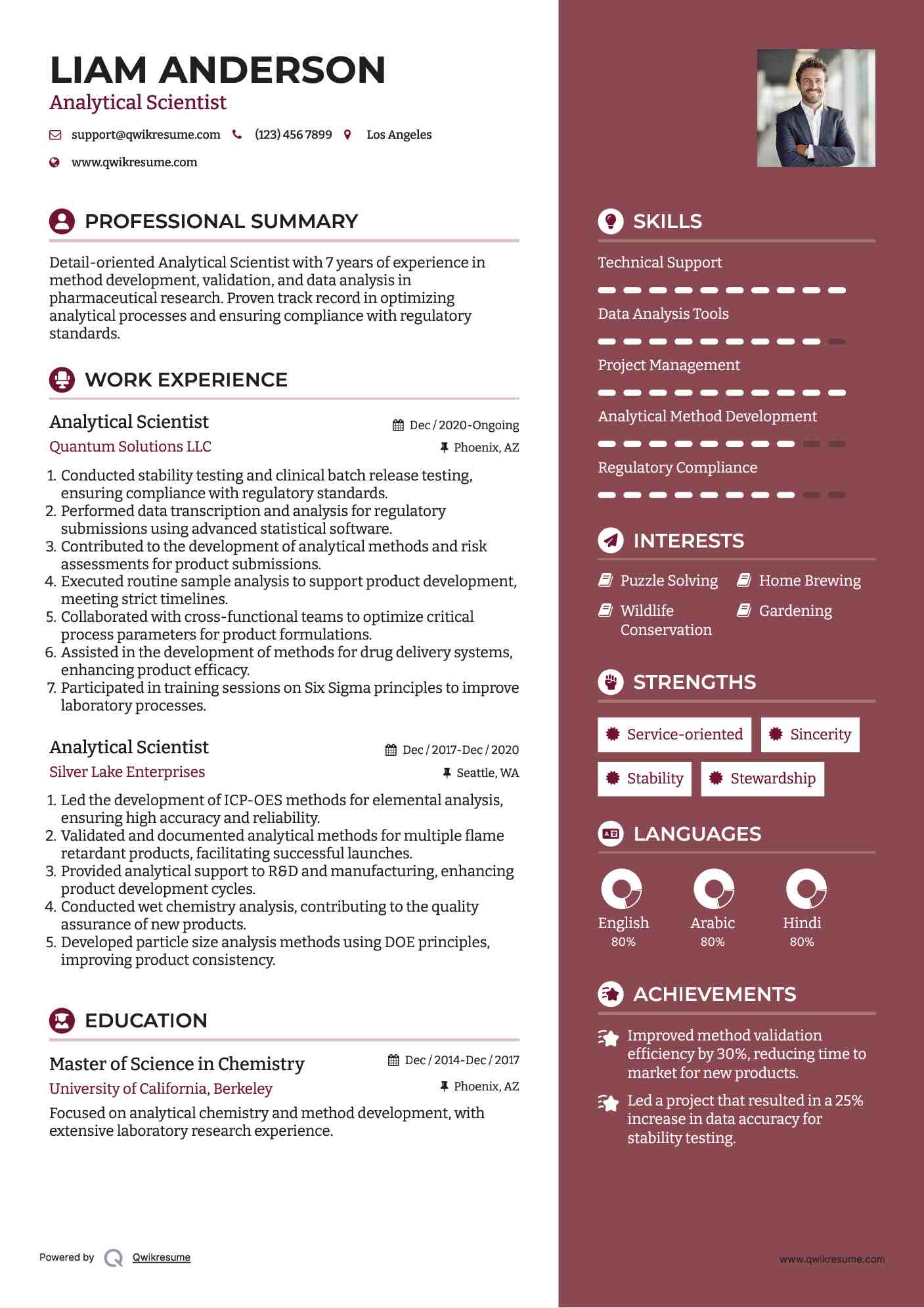 Analytical Scientist Resume Samples QwikResume