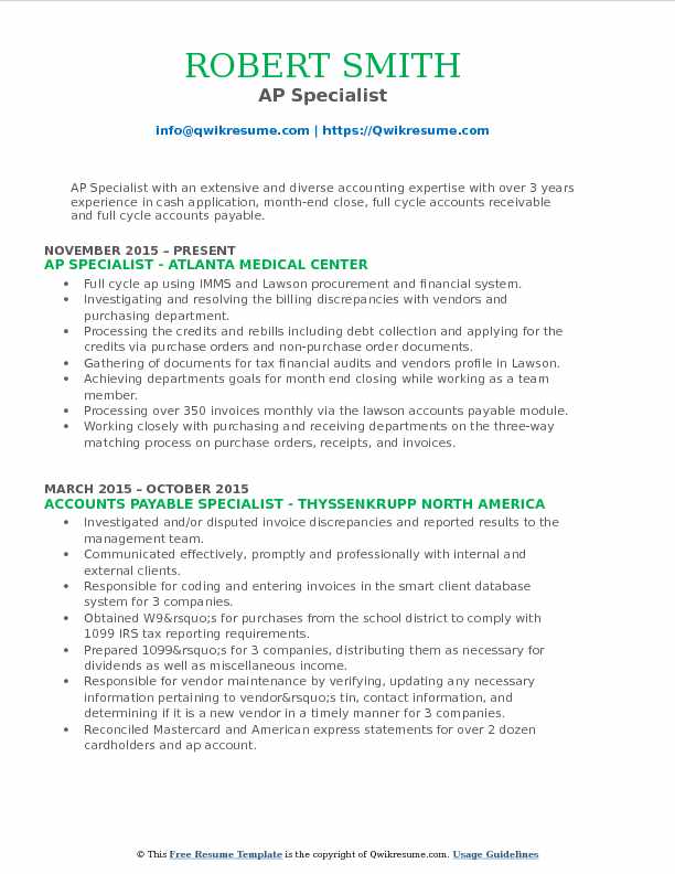 AP Specialist Resume Samples | QwikResume