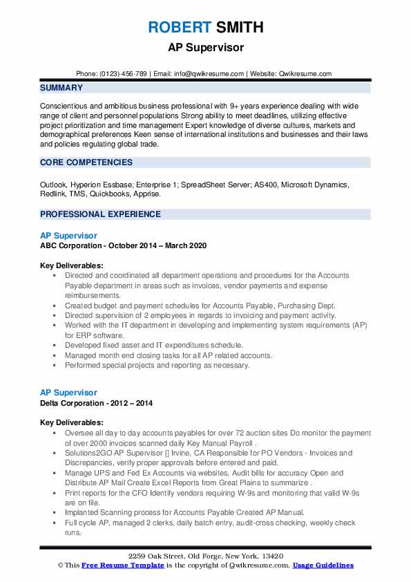 AP Supervisor Resume Samples QwikResume