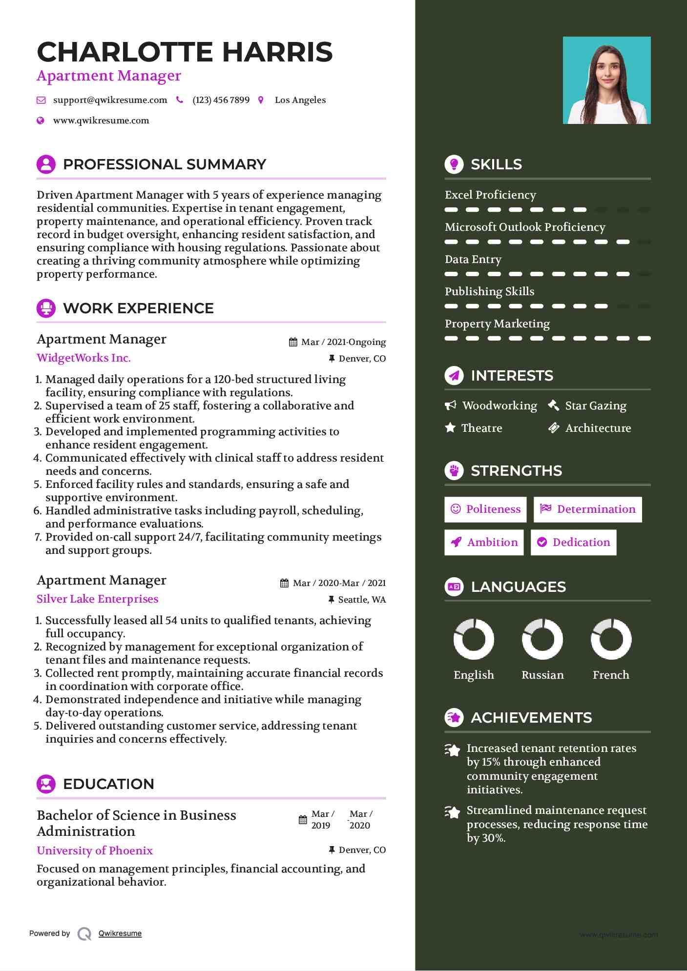 Apartment Manager Resume Samples QwikResume