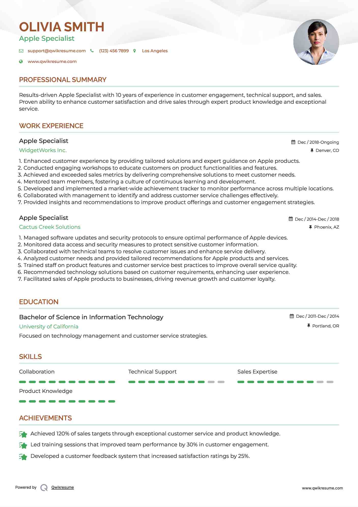 Apple Specialist Resume Samples QwikResume