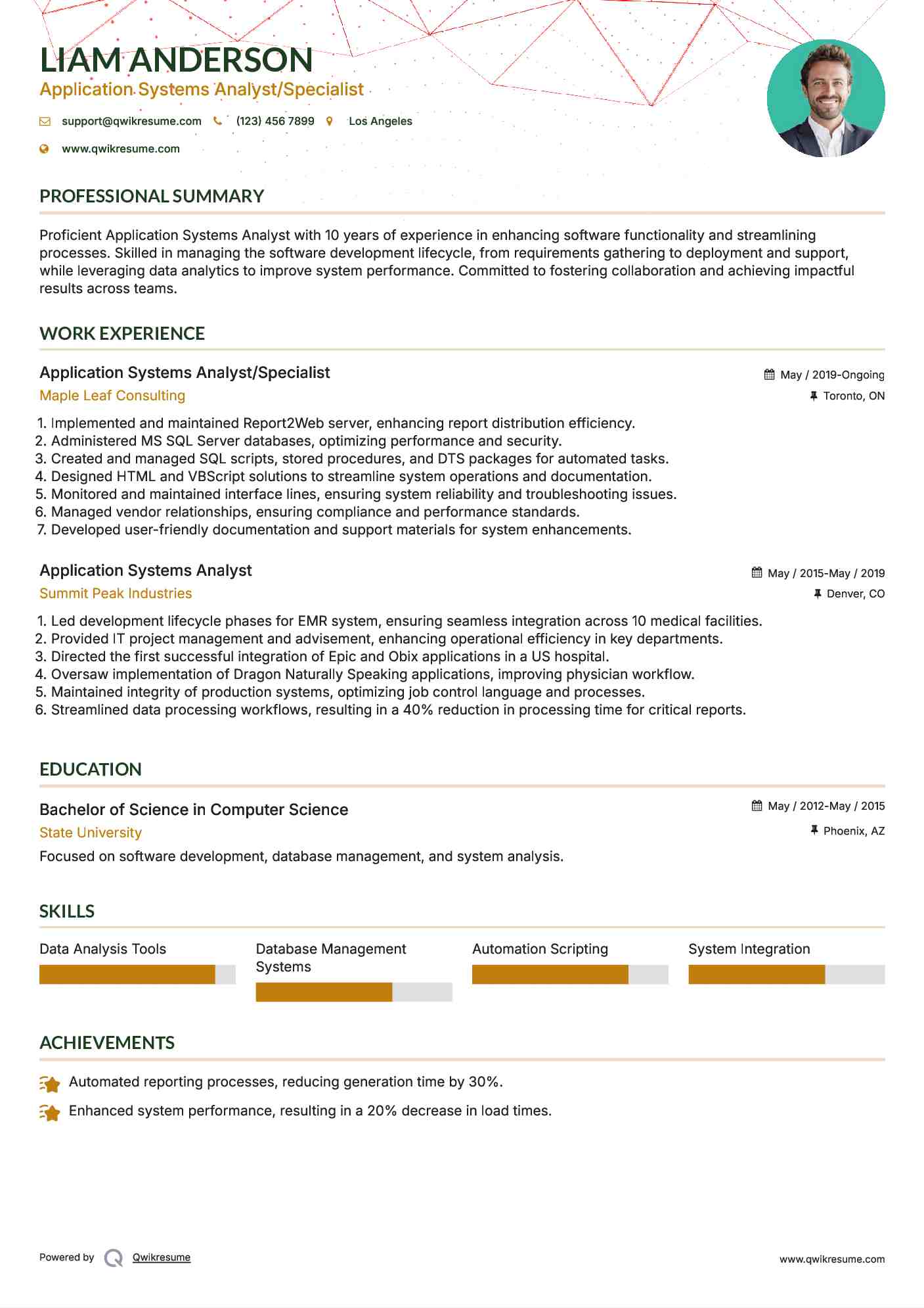 Application Systems Analyst Resume Samples Qwikresume