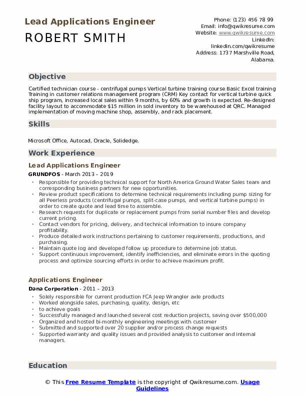 Applications Engineer Resume Samples | QwikResume