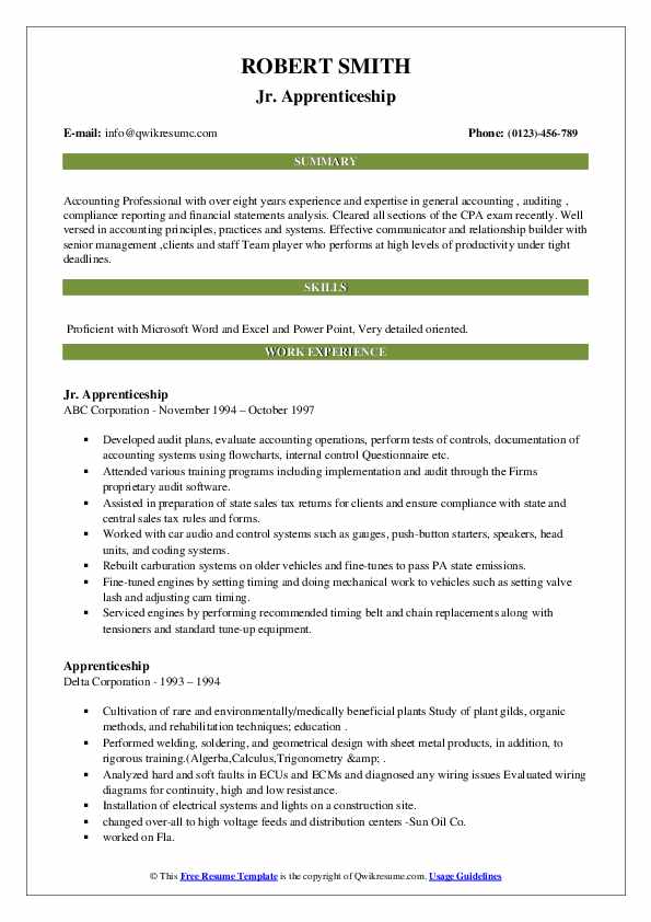 Apprenticeship Resume Samples QwikResume