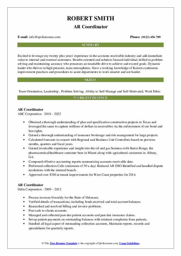 AR Coordinator Resume Samples | QwikResume