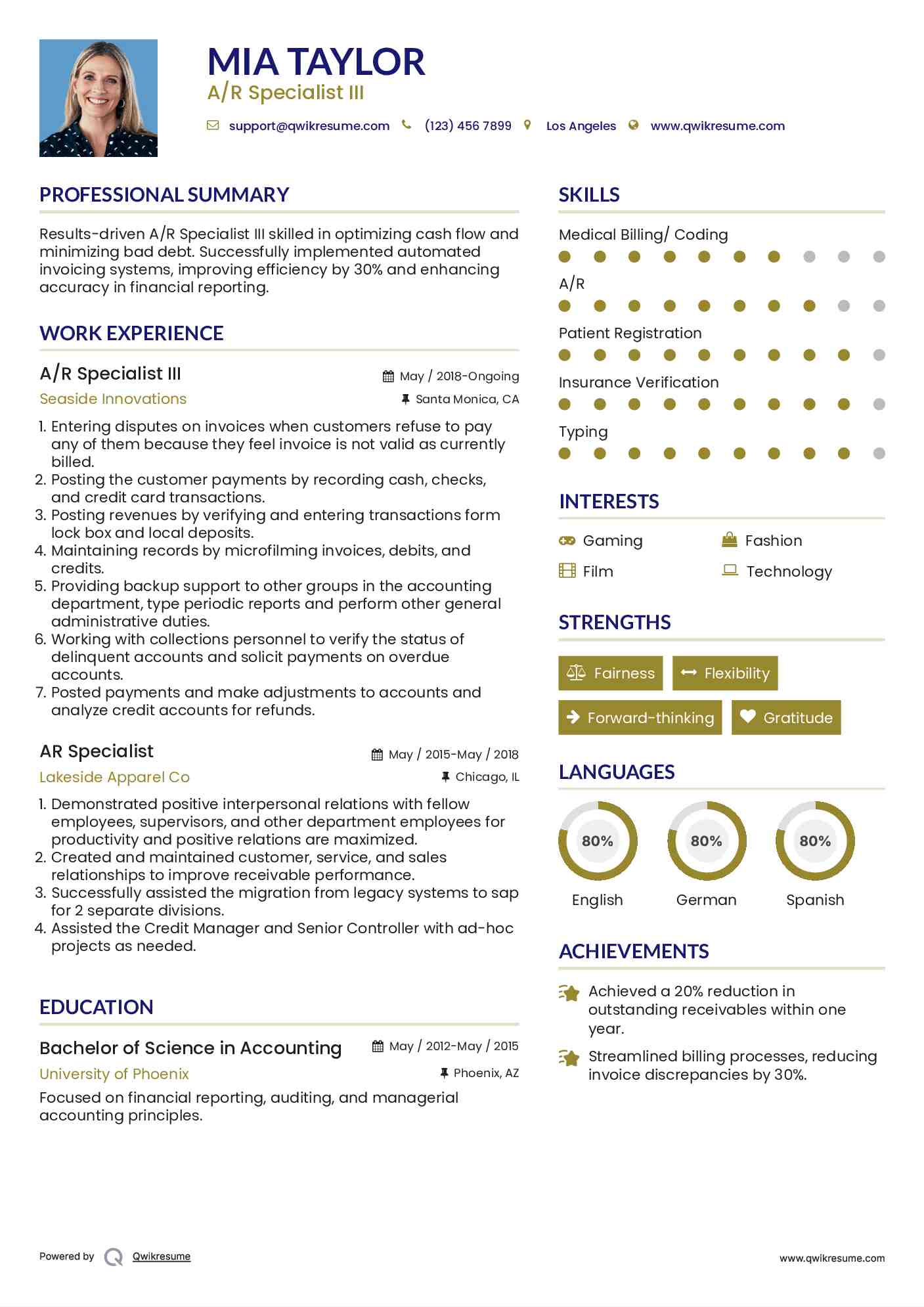 AR Specialist Resume Samples QwikResume AR Specialist Resume Samples QwikResume