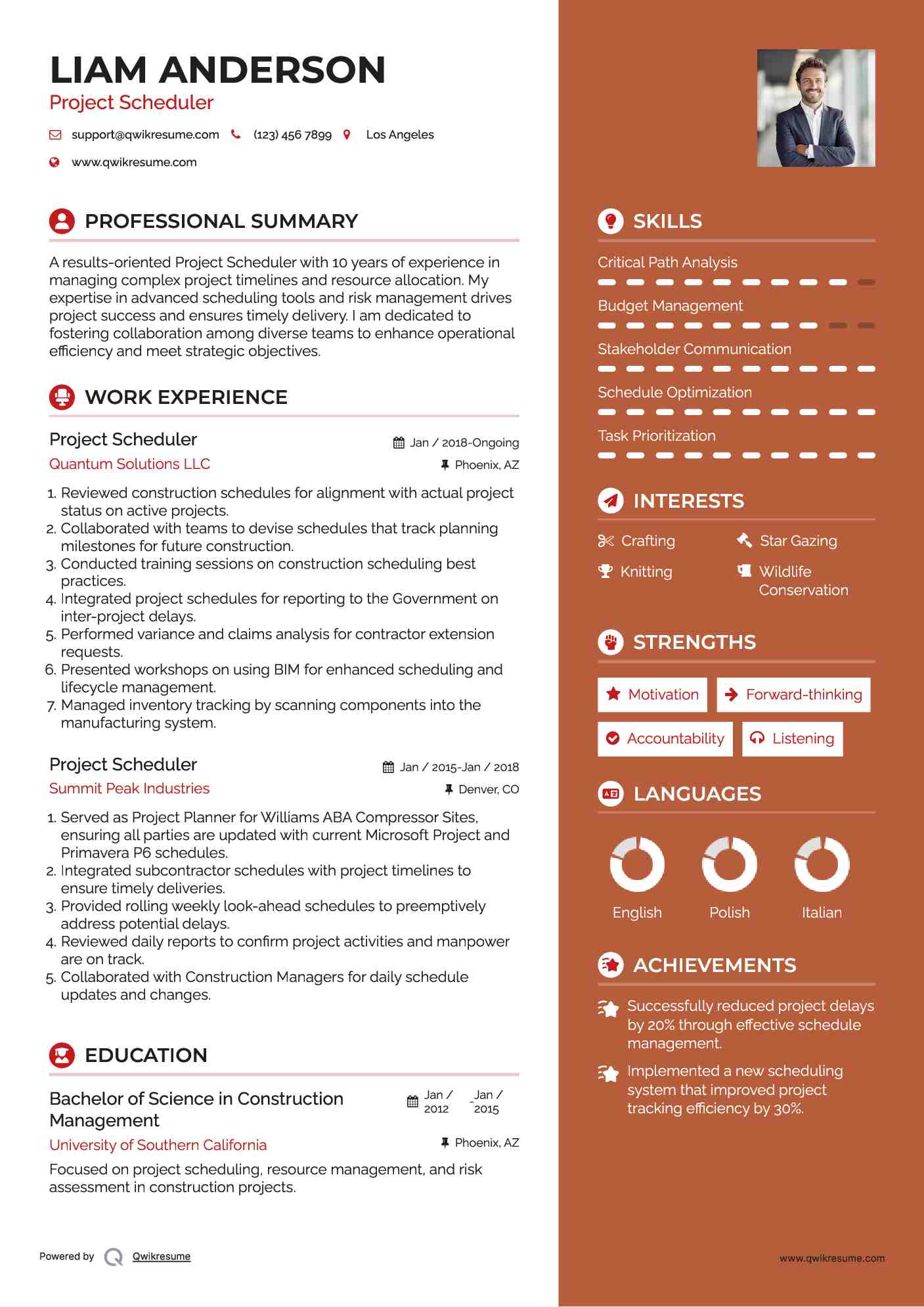 Project Scheduler Resume Samples QwikResume