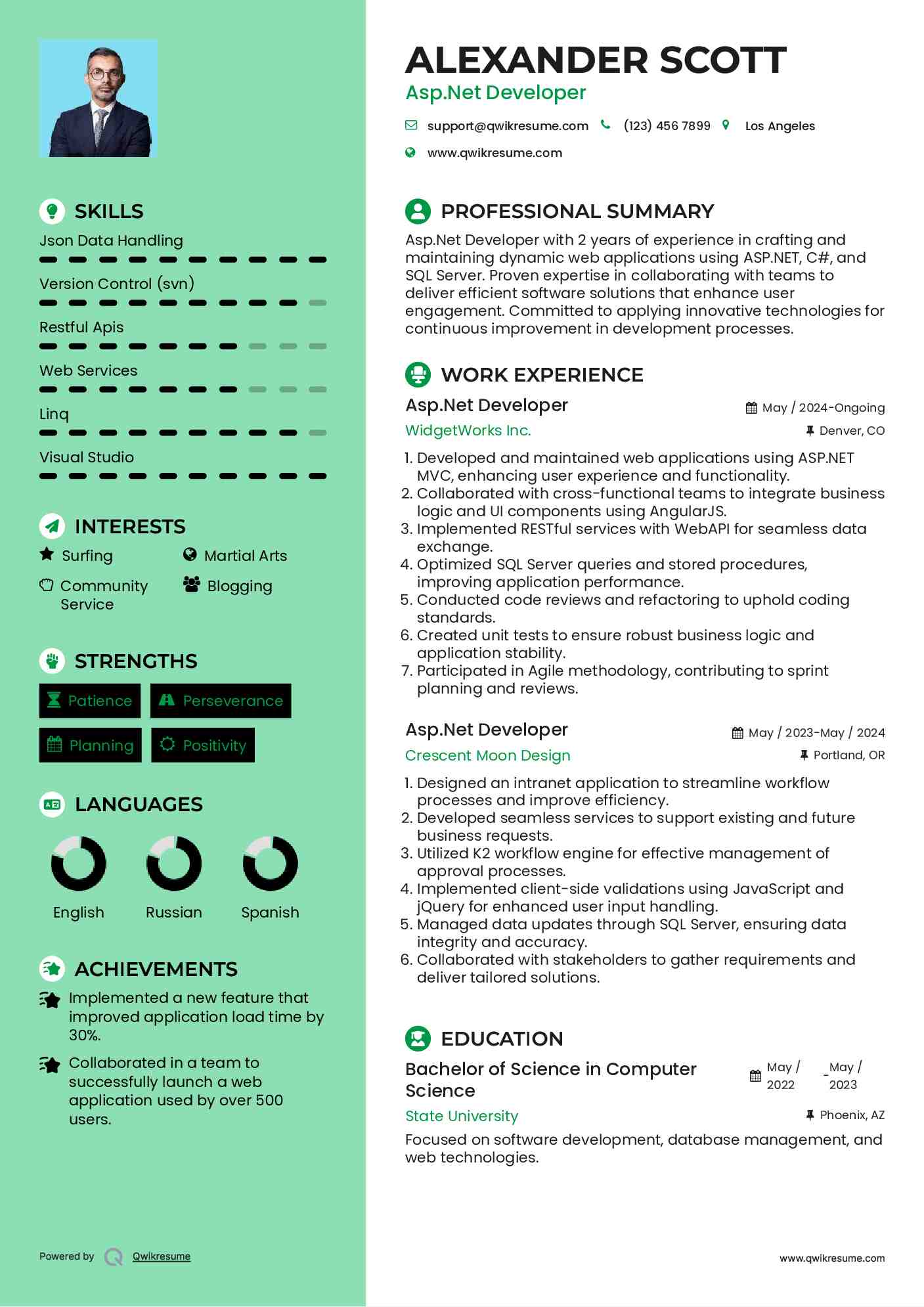 Asp Developer Resume Samples Qwikresume
