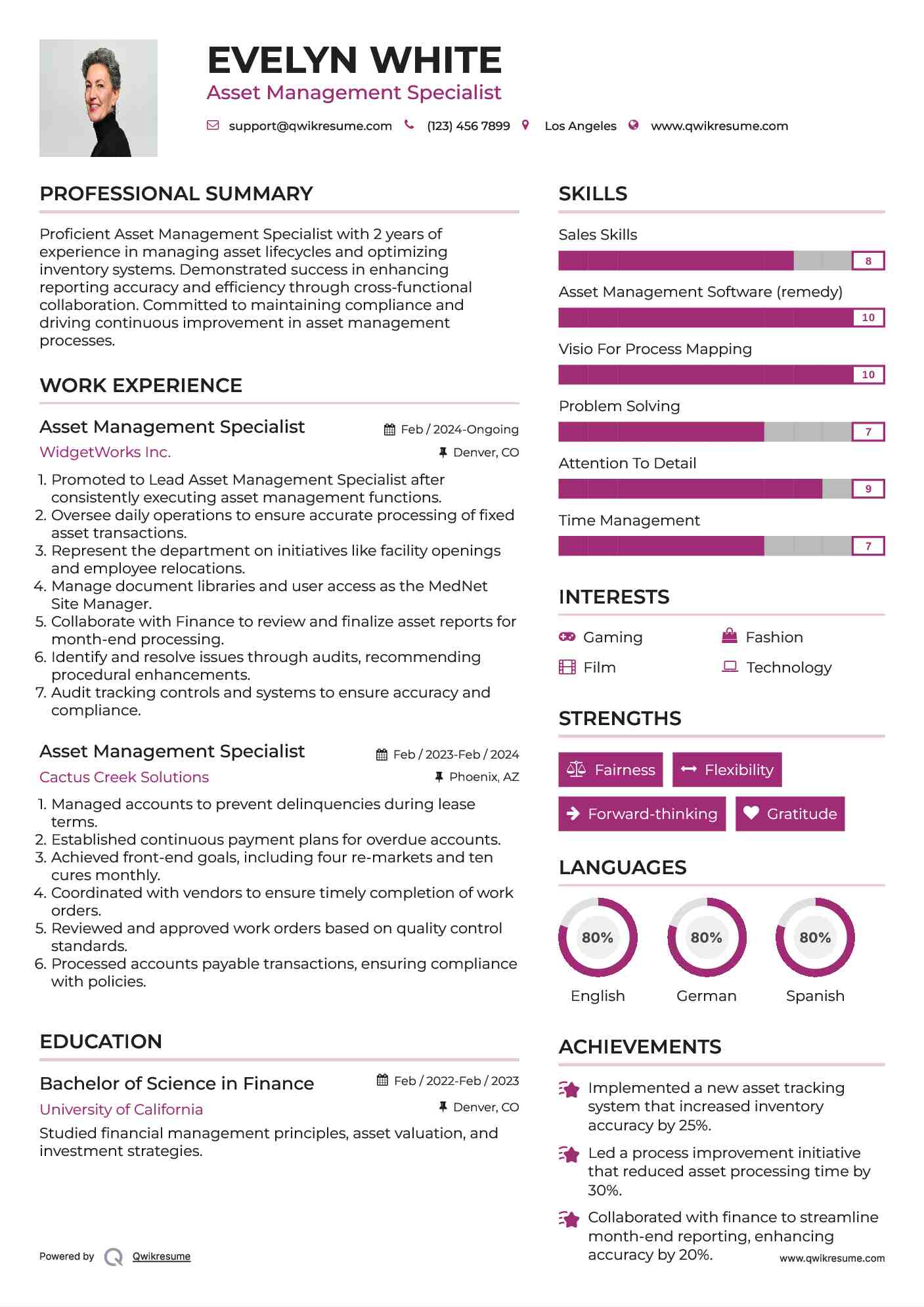 Asset Management Specialist Resume Samples QwikResume