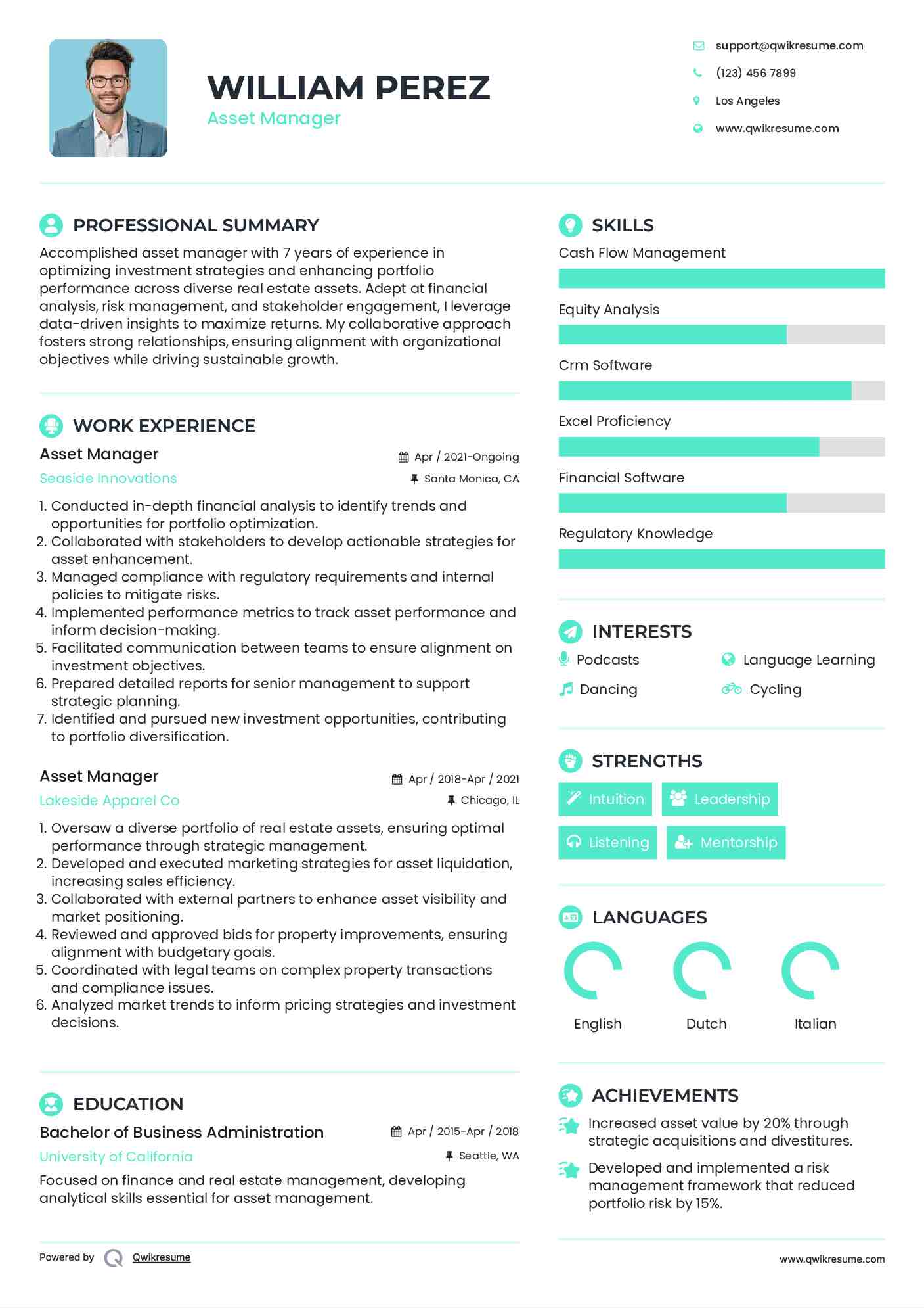 Asset Manager Resume Samples QwikResume