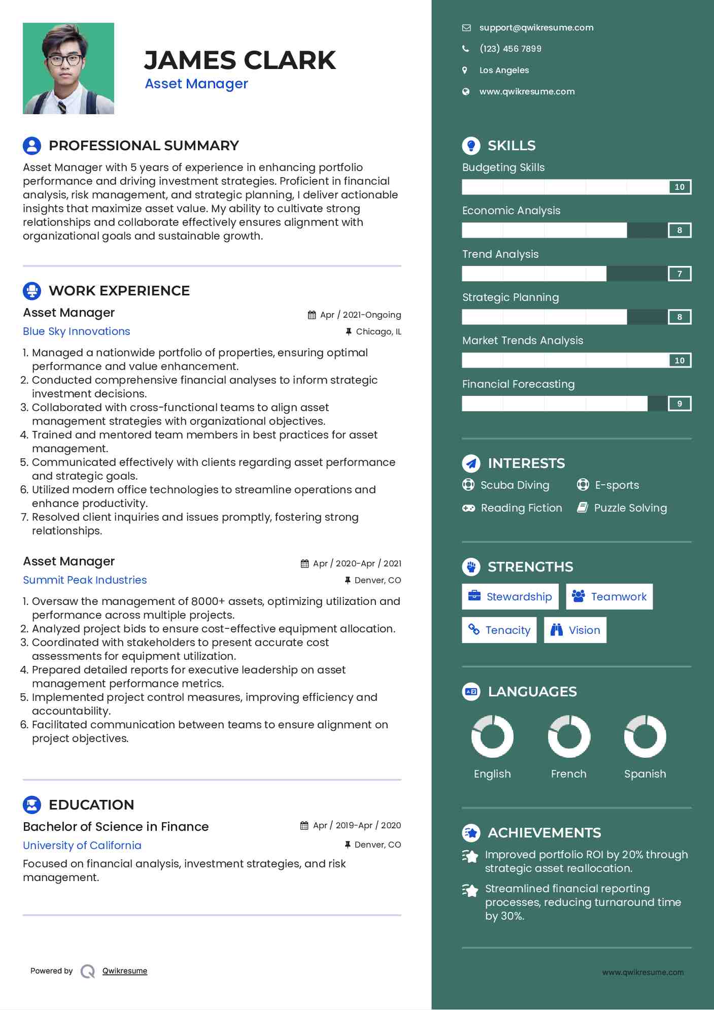 Asset Manager Resume Samples QwikResume