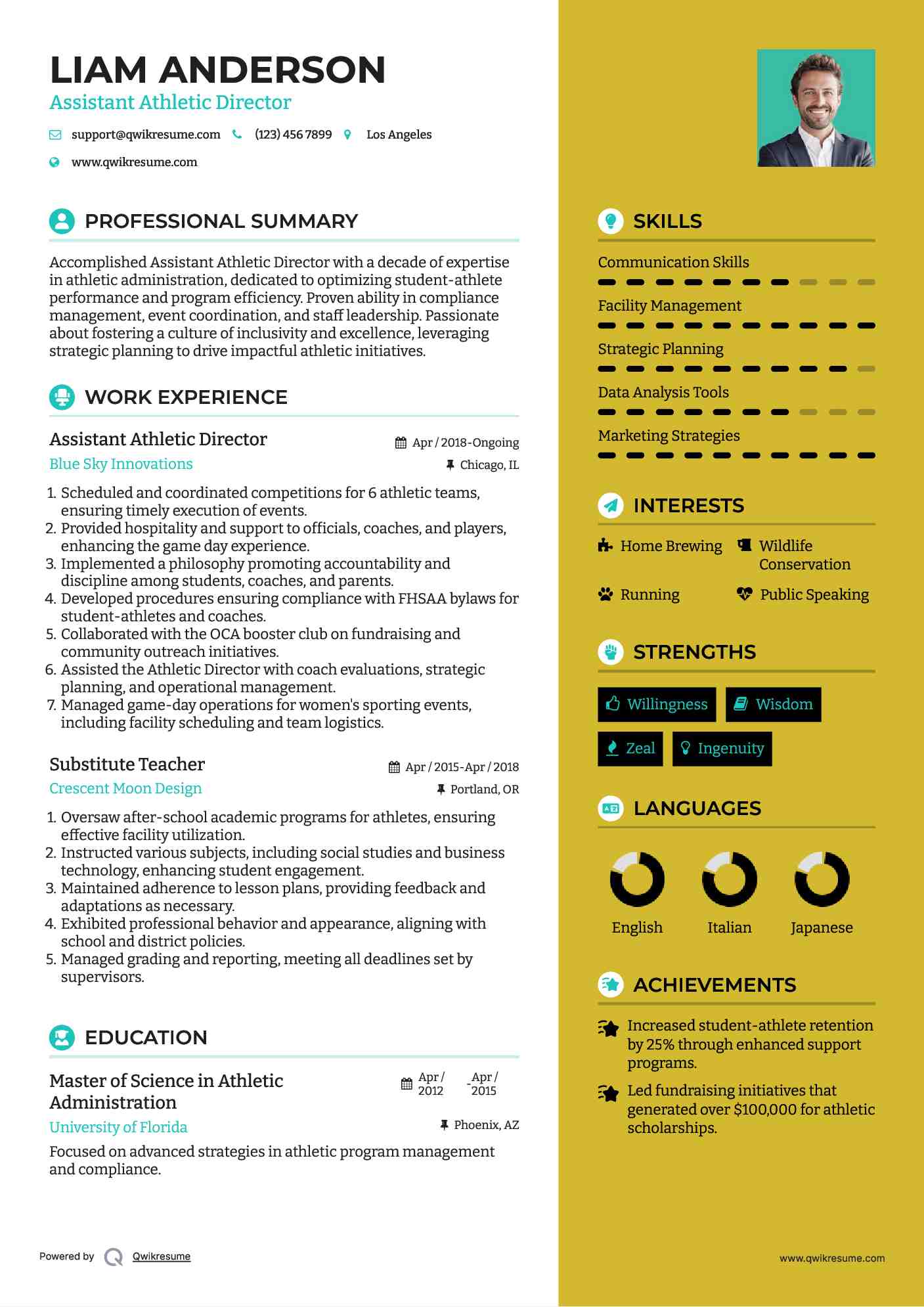 Assistant Athletic Director Resume Samples QwikResume