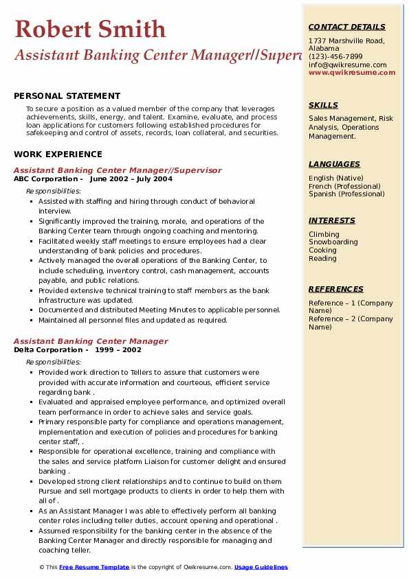 Bank Manager Resume Sample