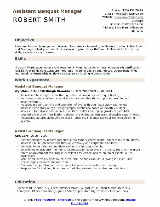 Assistant Banquet Manager Resume Samples QwikResume Assistant Banquet Manager Resume Samples QwikResume