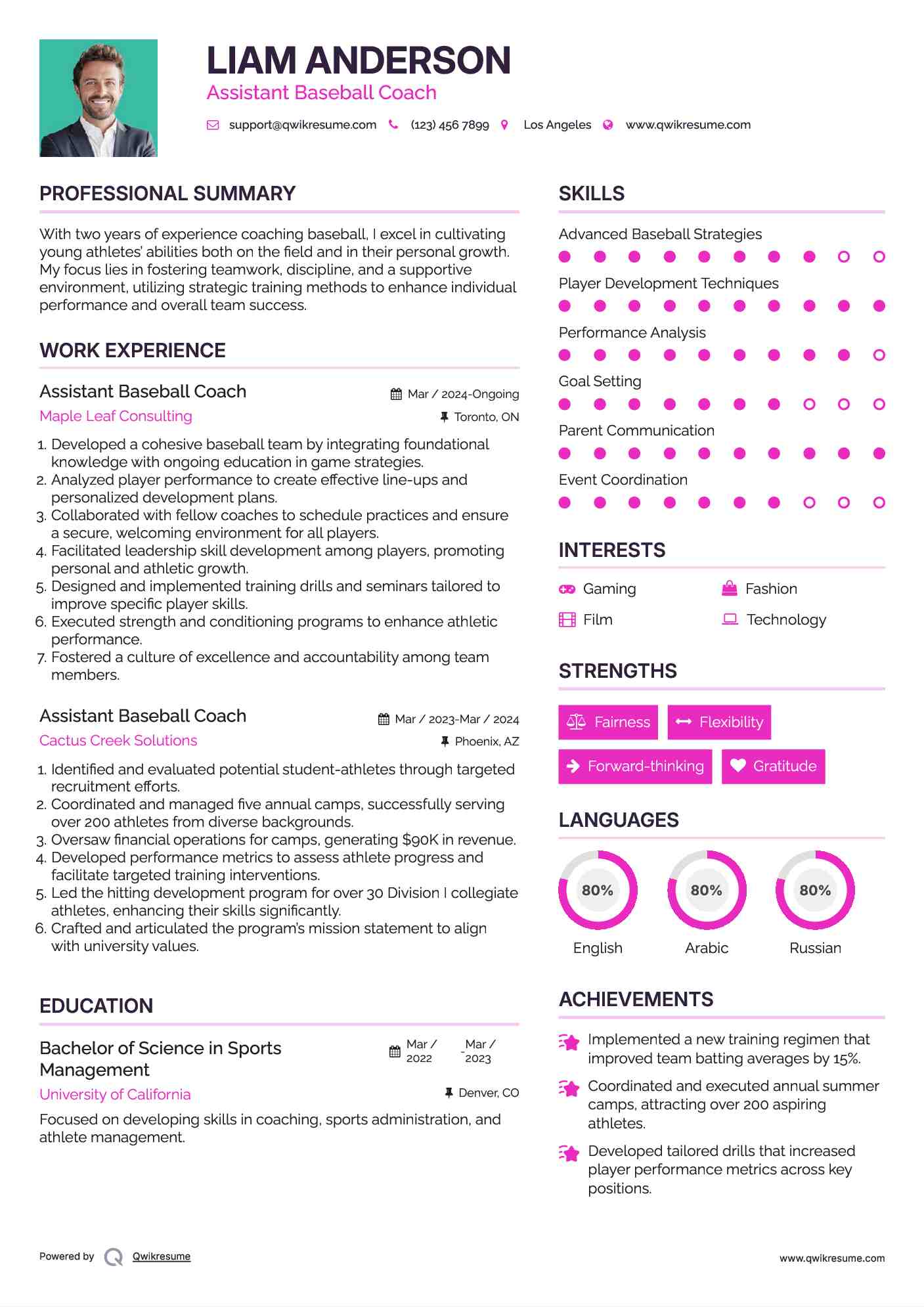 Assistant Baseball Coach Resume Samples QwikResume