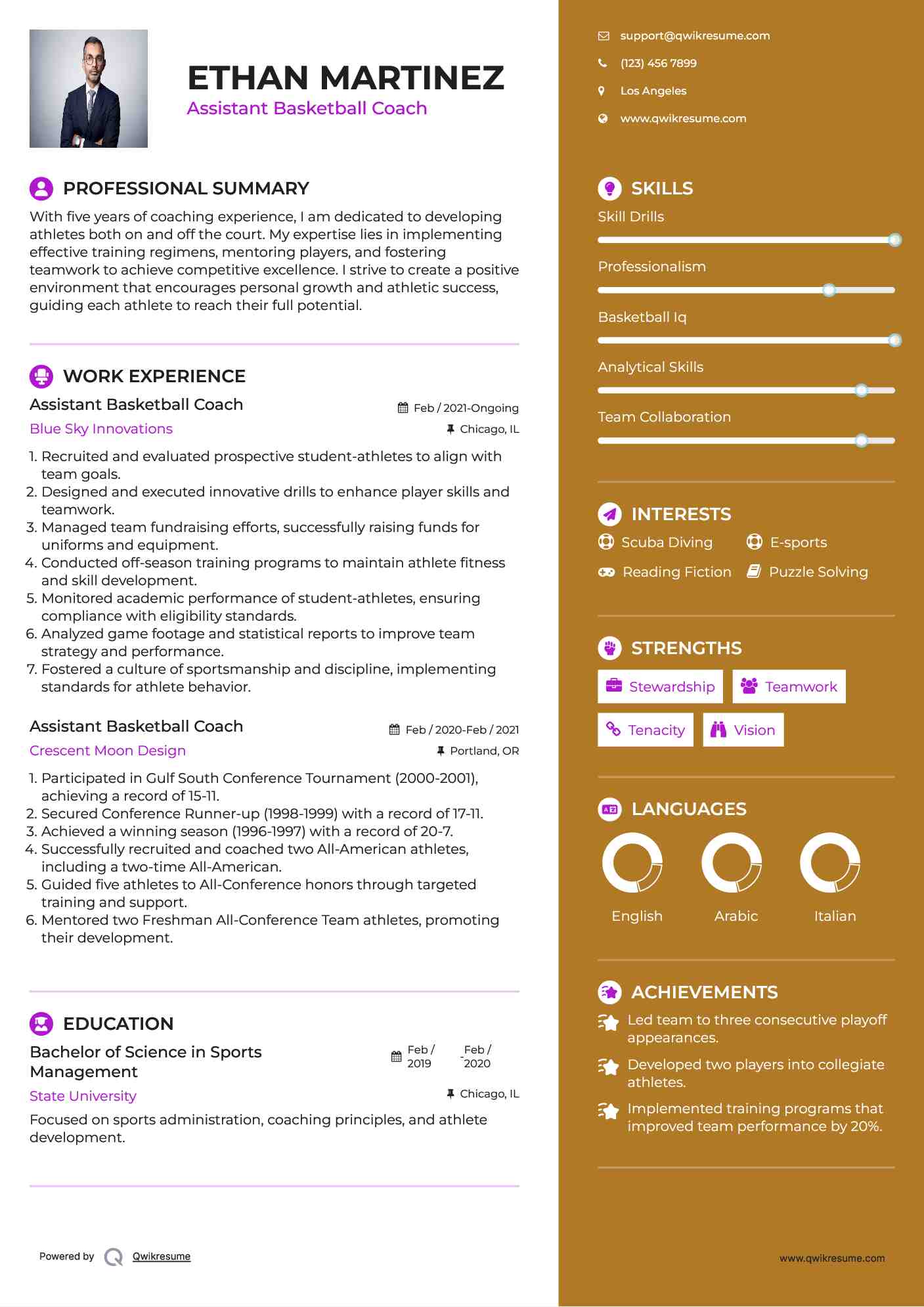 Assistant Basketball Coach Resume Samples QwikResume