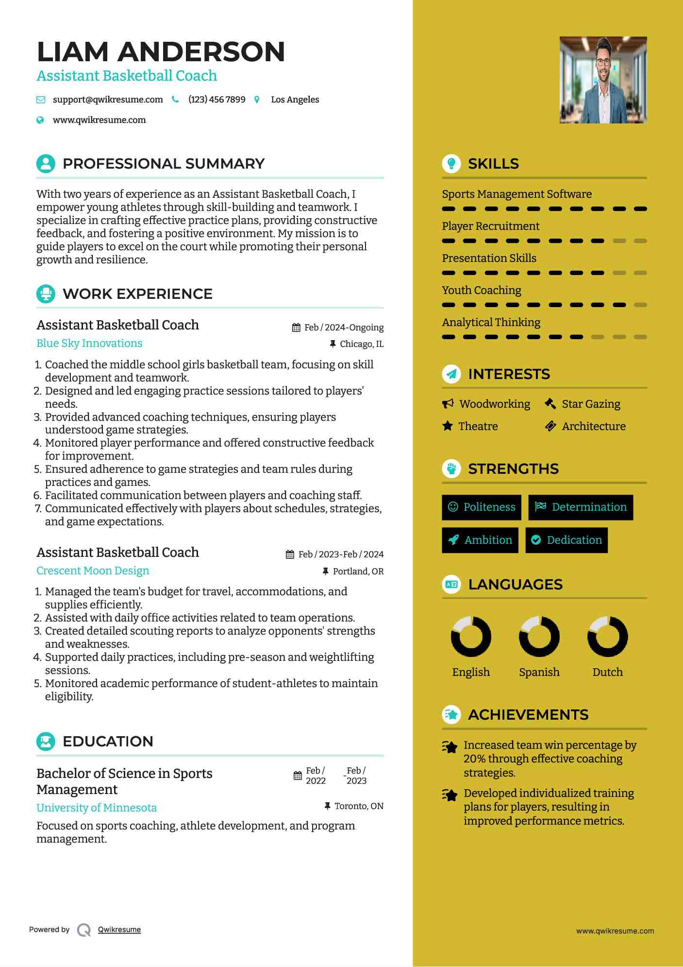 Assistant Basketball Coach Resume Samples QwikResume