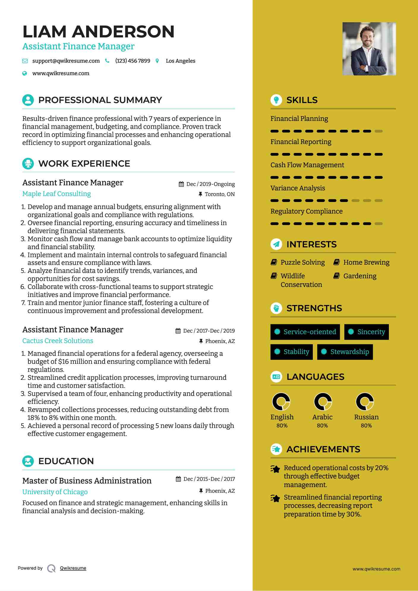 Assistant Finance Manager Resume Samples QwikResume