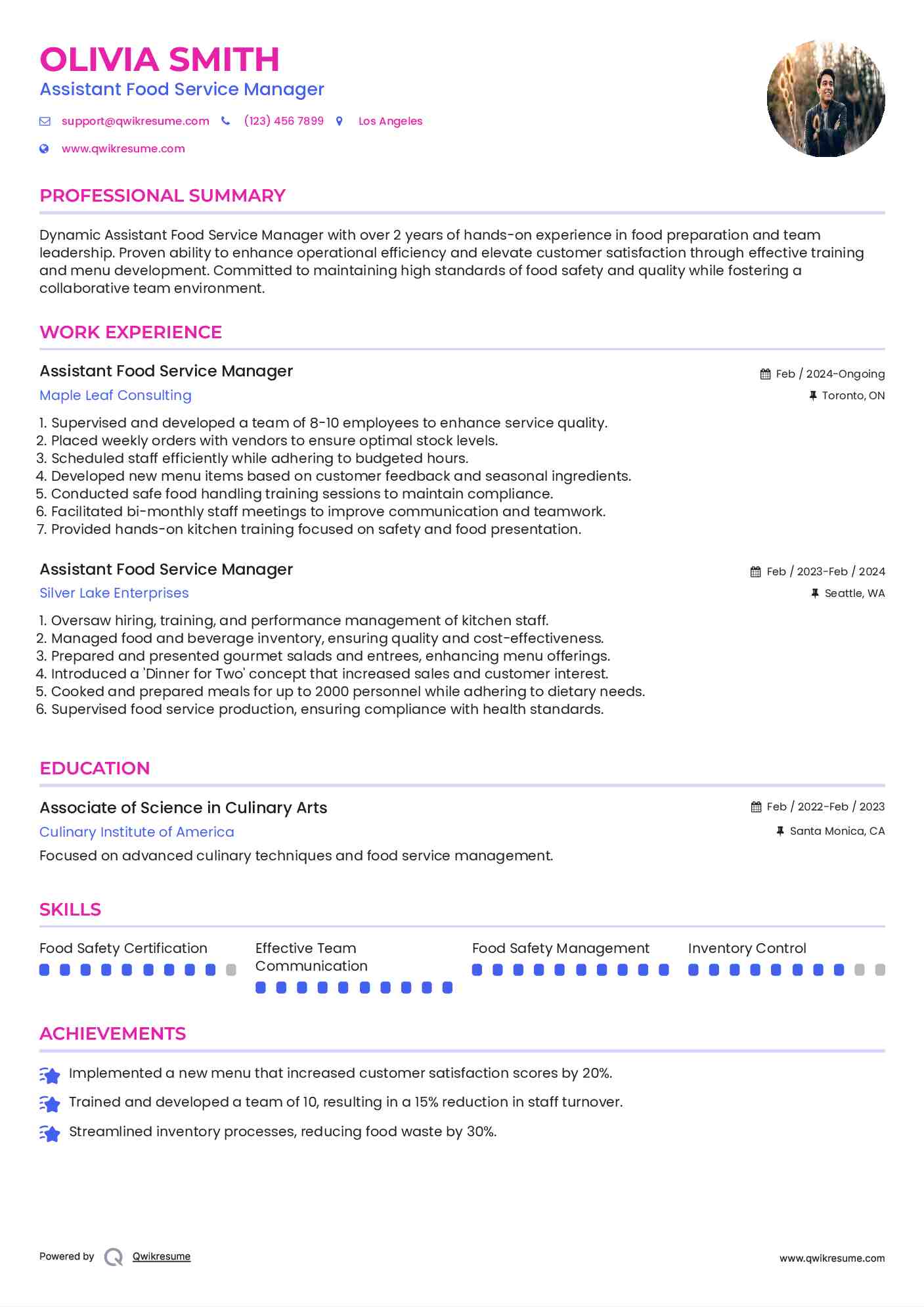 Assistant Food Service Manager Resume Samples QwikResume Assistant Food Service Manager Resume Samples QwikResume