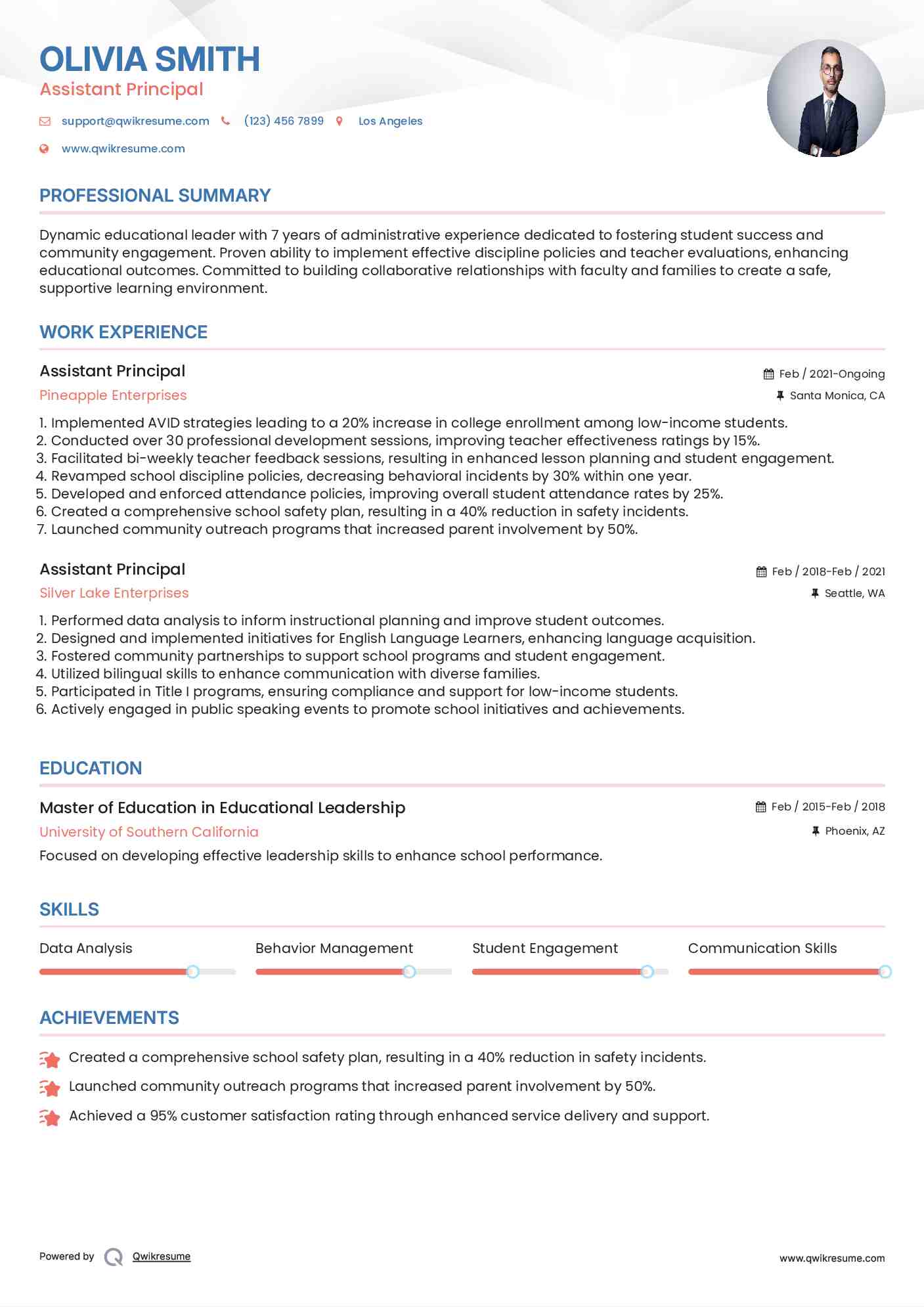 Assistant Principal Resume Samples QwikResume