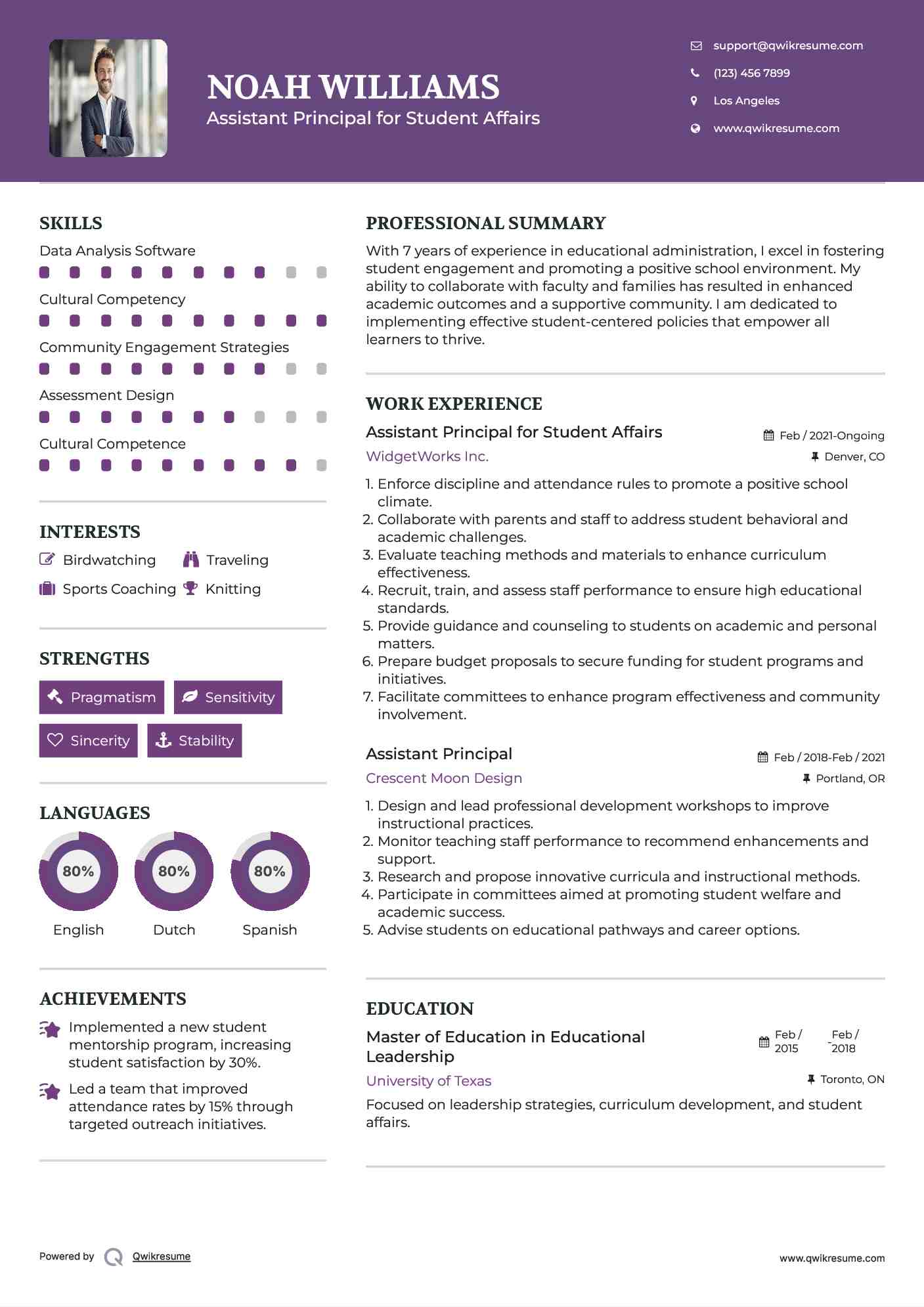 Assistant Principal Resume Samples QwikResume