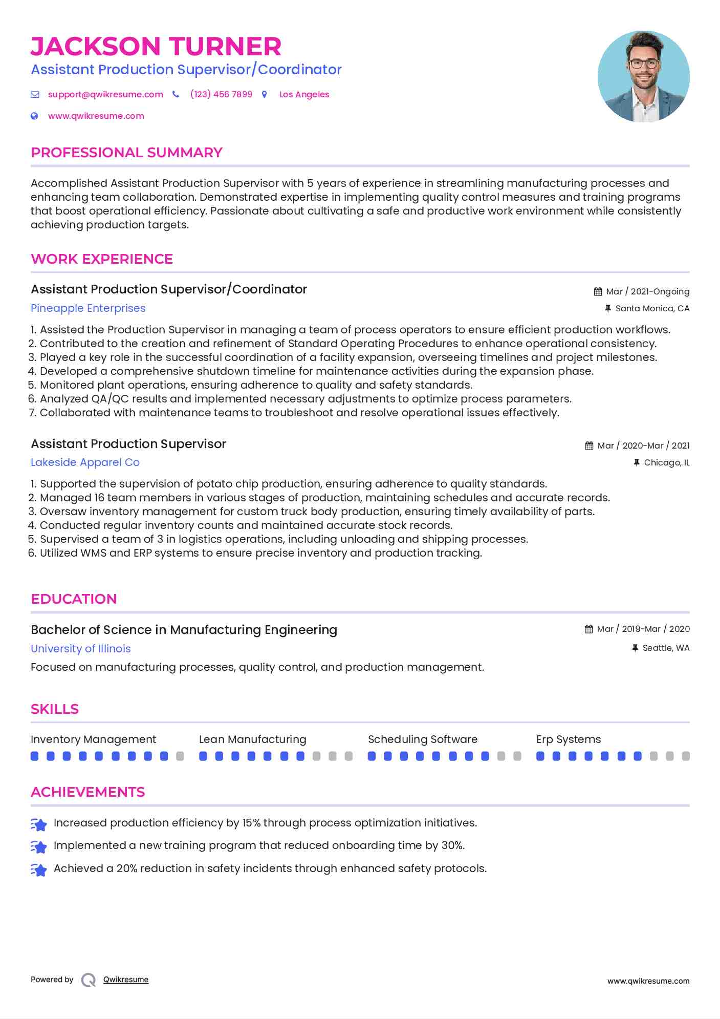 10+ Production Supervisor Resume Samples & Templates for 2025