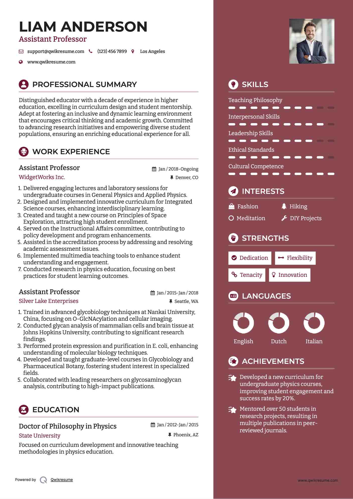 Assistant Professor Resume Samples QwikResume