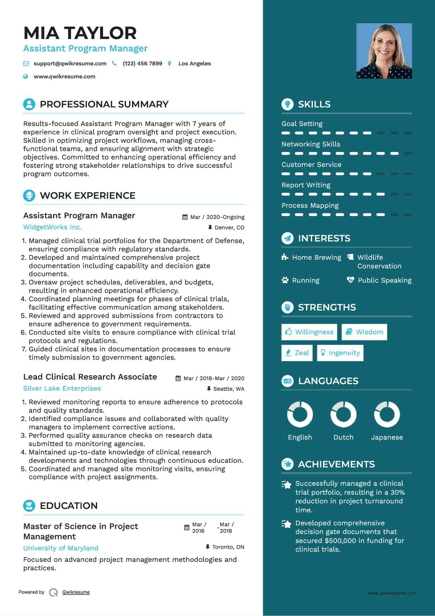 Assistant Program Manager Resume Samples QwikResume