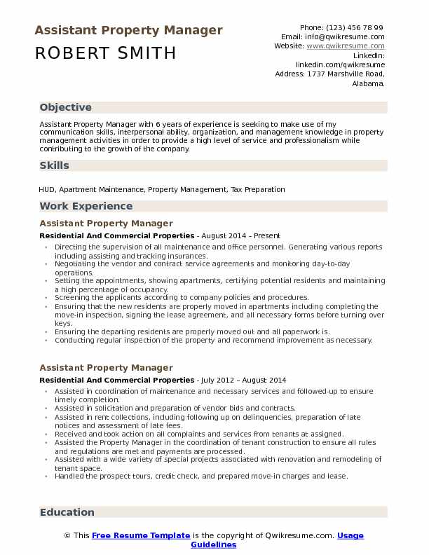 Assistant Property Manager Resume Samples QwikResume
