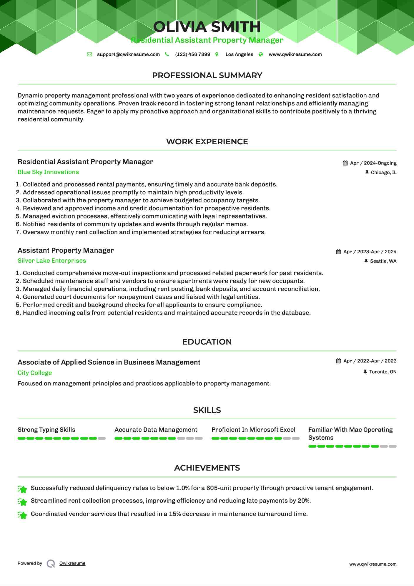 Assistant Property Manager Resume Samples QwikResume