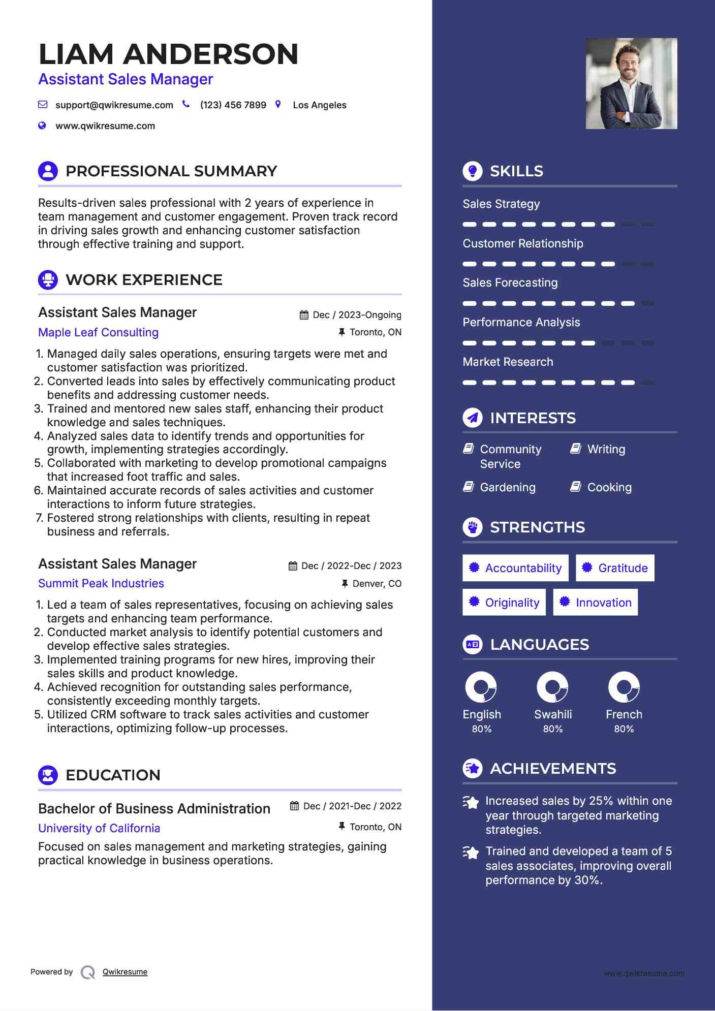 Assistant Sales Manager Resume Samples QwikResume