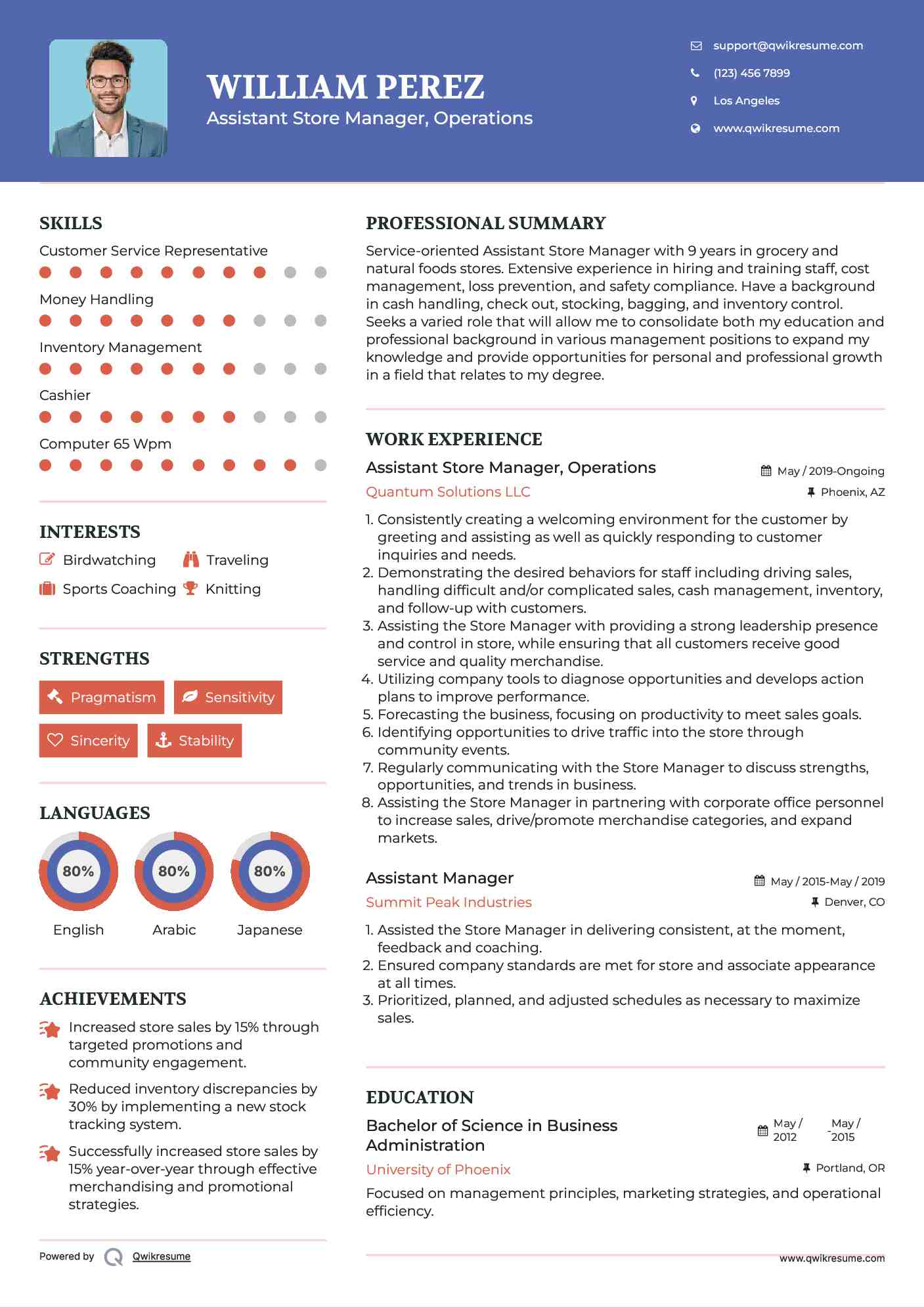 Assistant Store Manager Resume Samples QwikResume