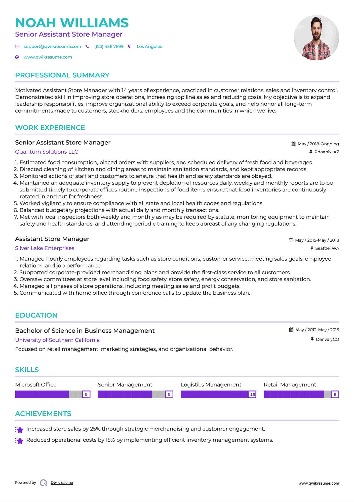 Assistant Store Manager Resume Samples QwikResume