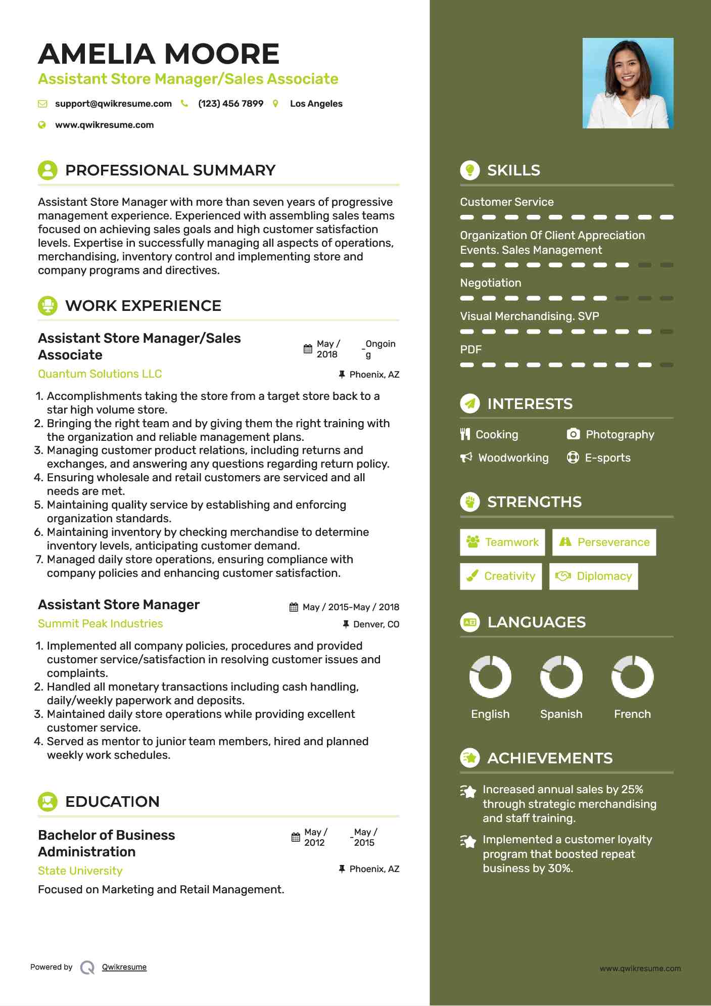 Assistant Store Manager Resume Samples QwikResume