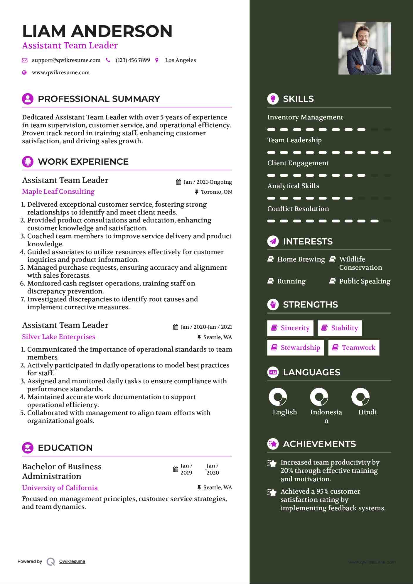 Assistant Team Leader Resume Samples QwikResume