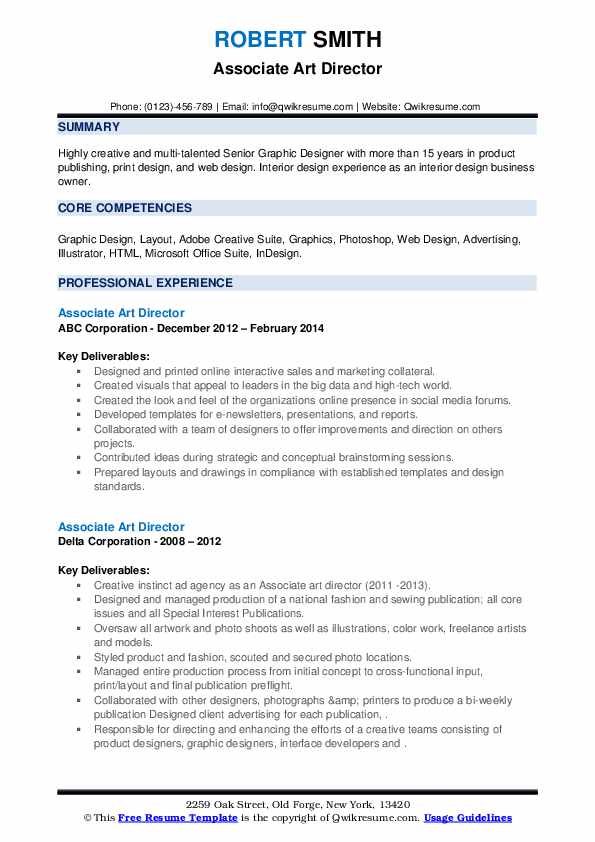Associate Art Director Resume Samples | QwikResume