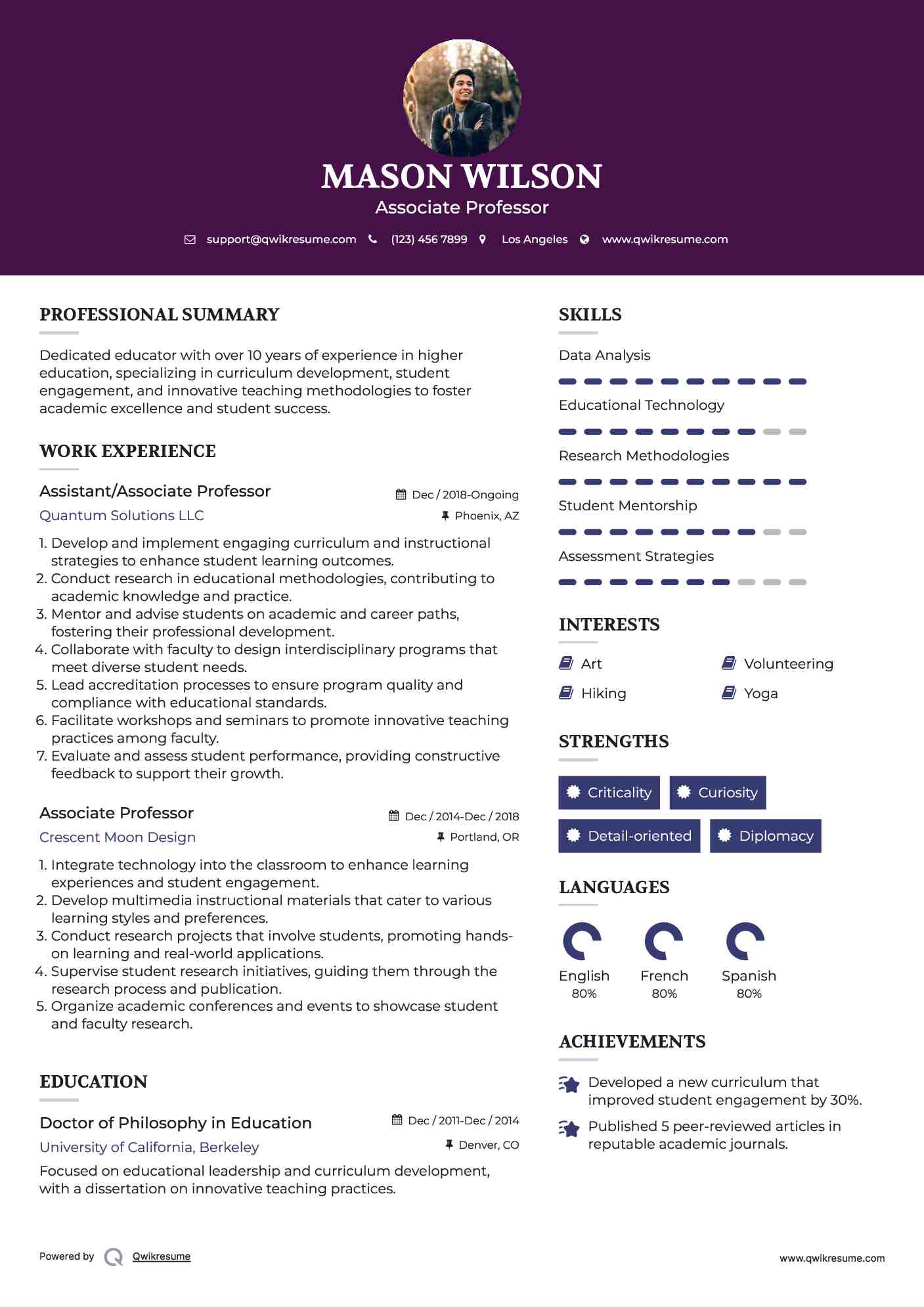 Associate Professor Resume Samples QwikResume