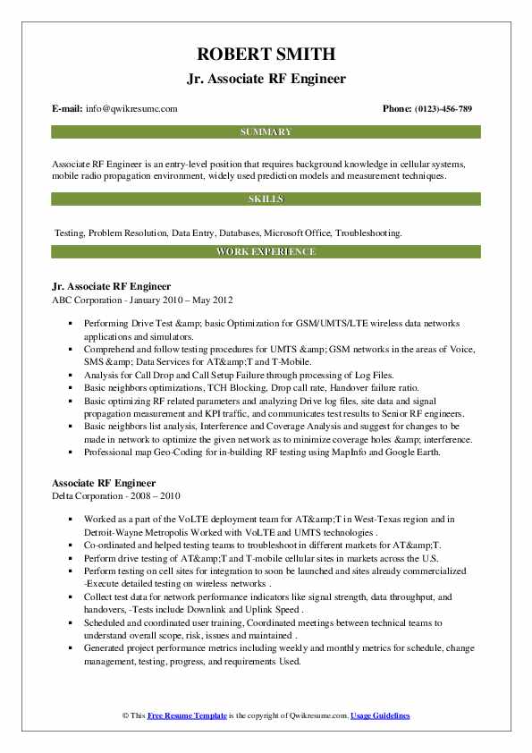 Associate RF Engineer Resume Samples | QwikResume