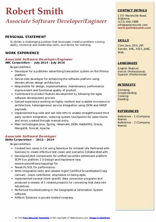 Associate Software Developer Resume Samples | QwikResume