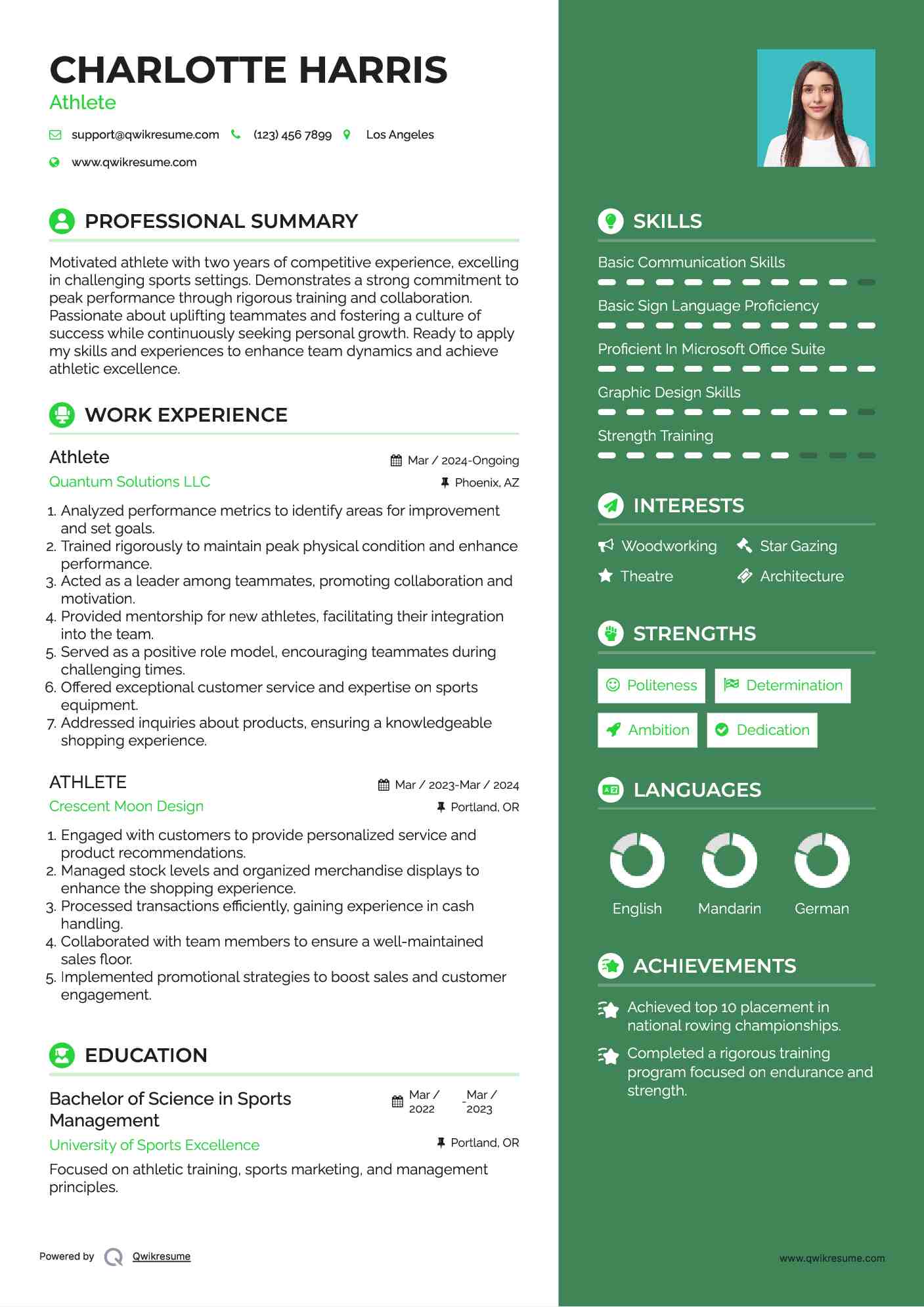 Athlete Resume Samples QwikResume