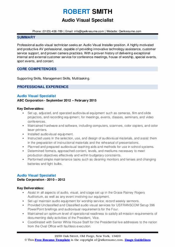 Audio Visual Specialist Resume Samples QwikResume