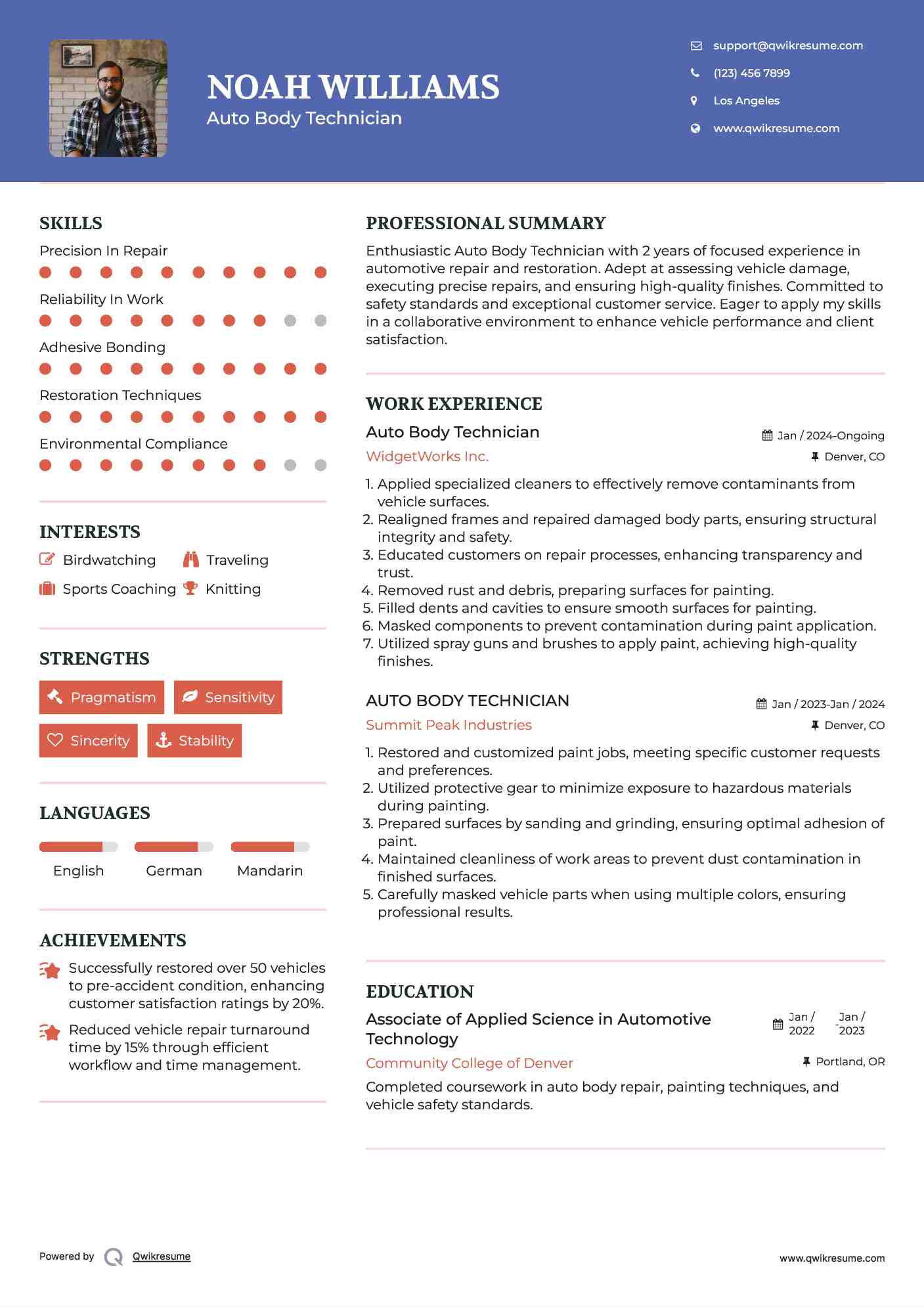 Auto Body Technician Resume Samples QwikResume