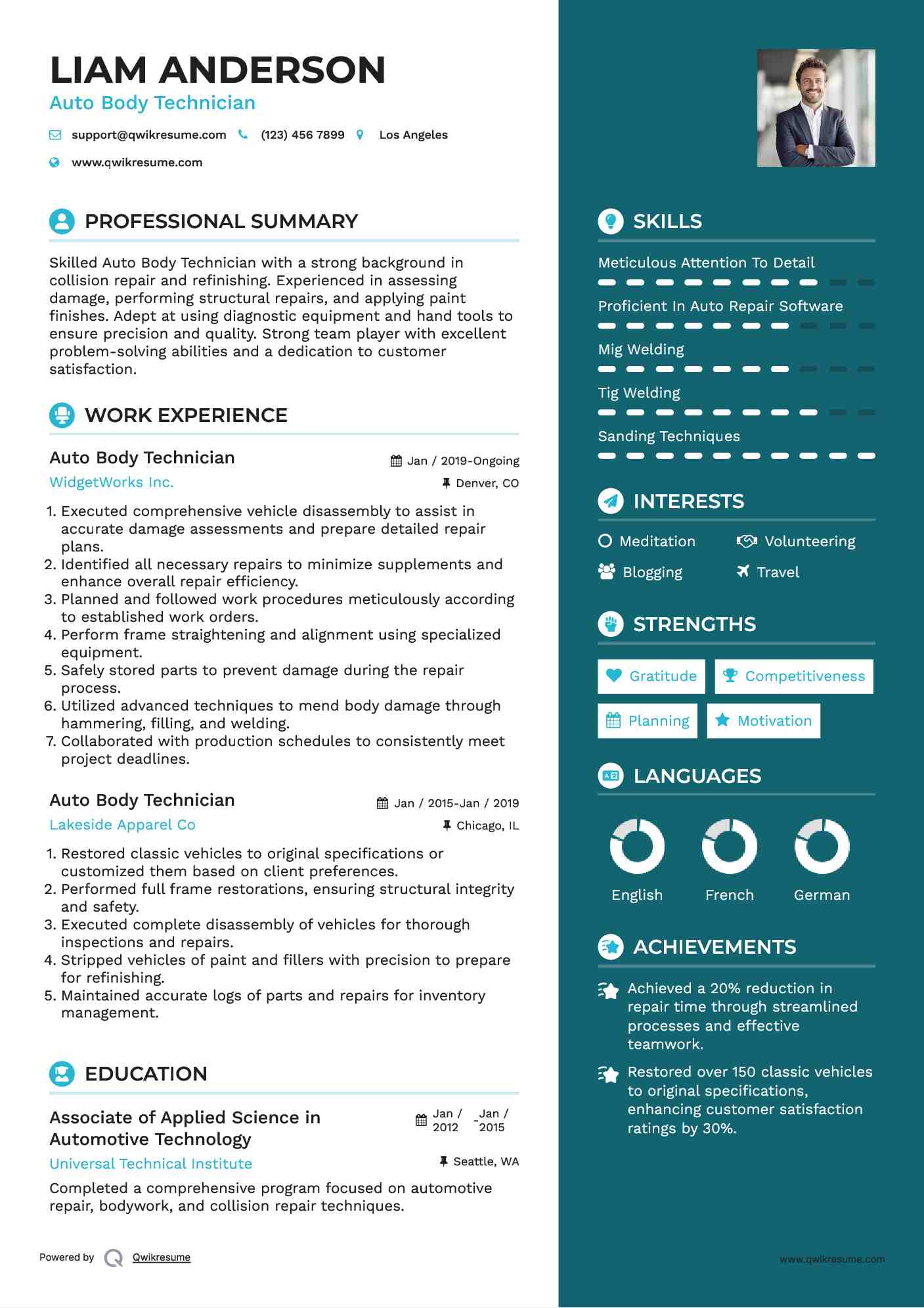 Auto Body Technician Resume Samples QwikResume