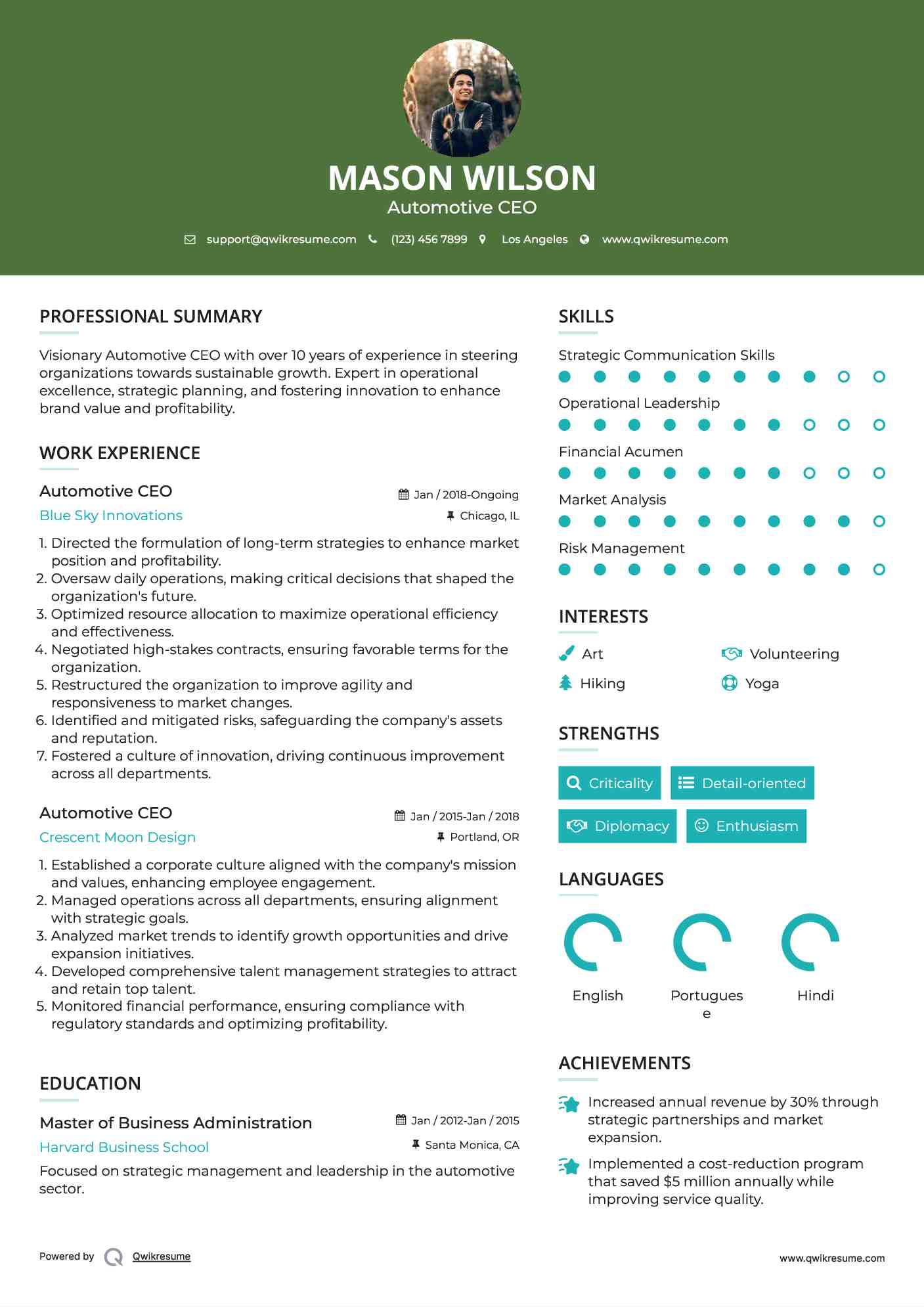 Automotive CEO Resume Samples | QwikResume