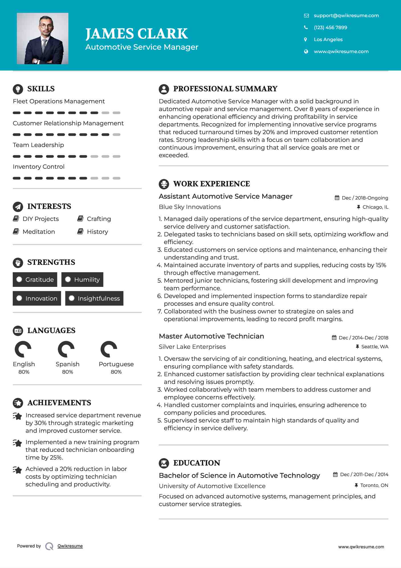 Automotive Service Manager Resume Samples QwikResume