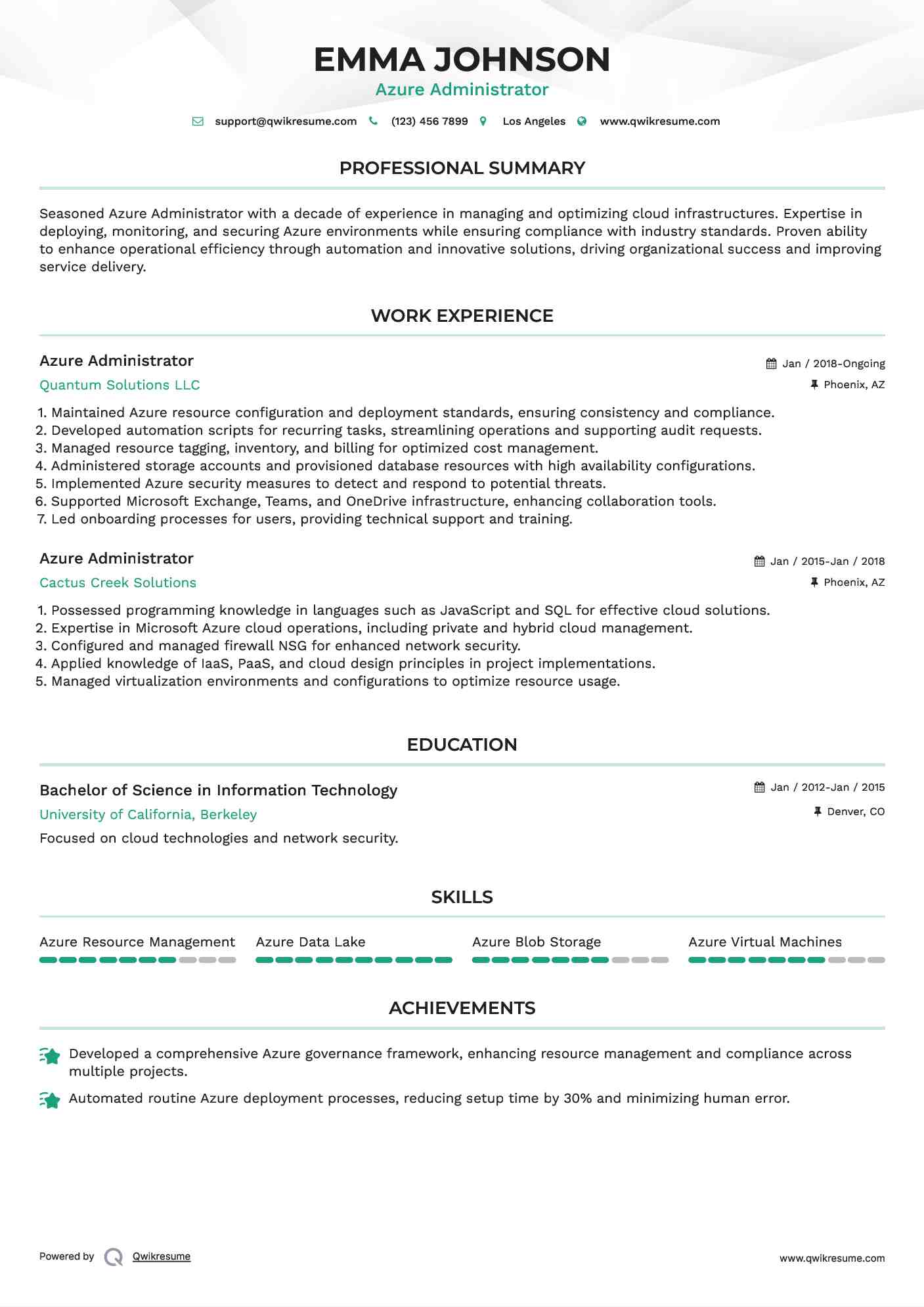10+ Azure Administrator Resume Samples & Templates for 2025