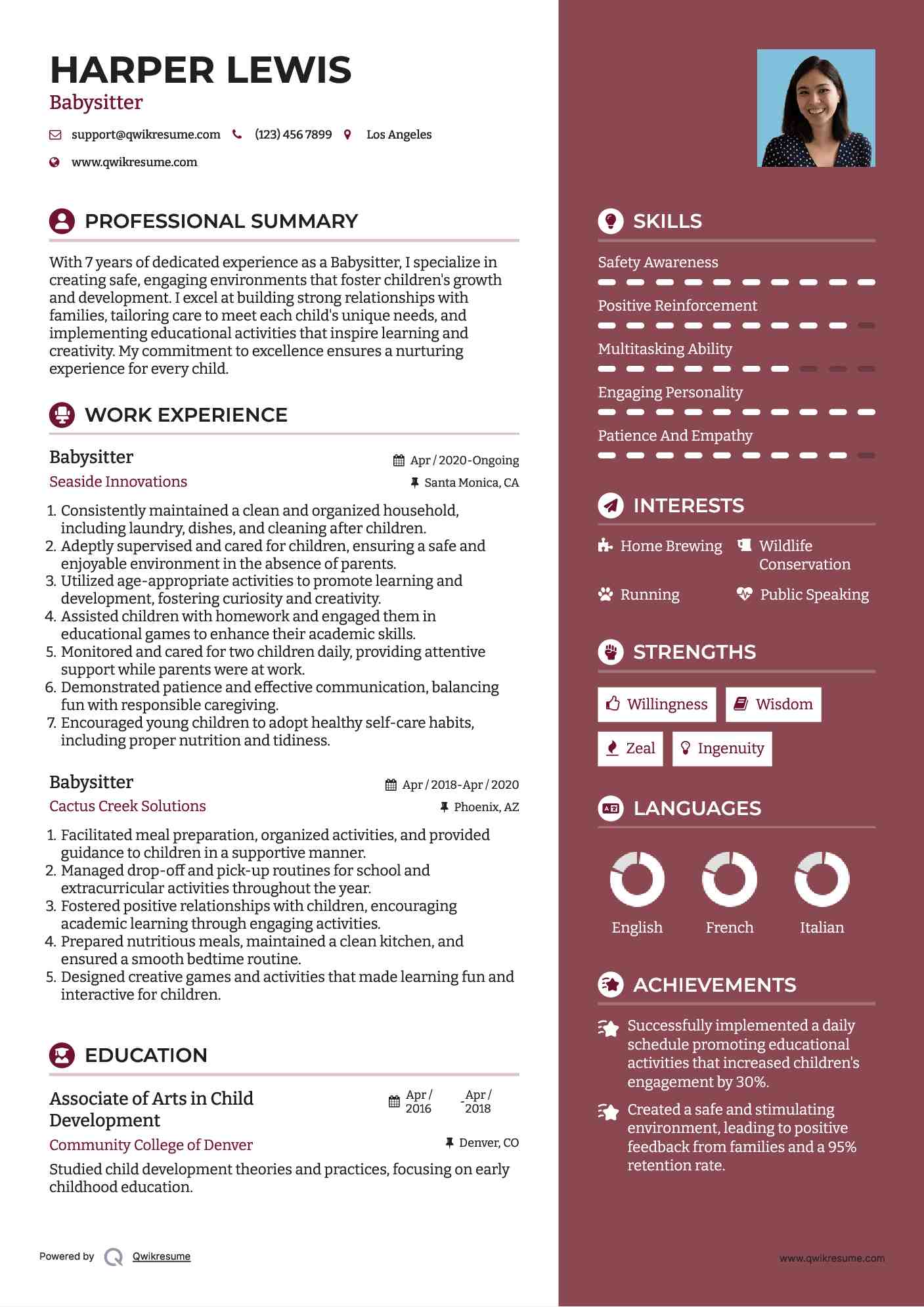 Babysitter Resume Template Free Business Templates
