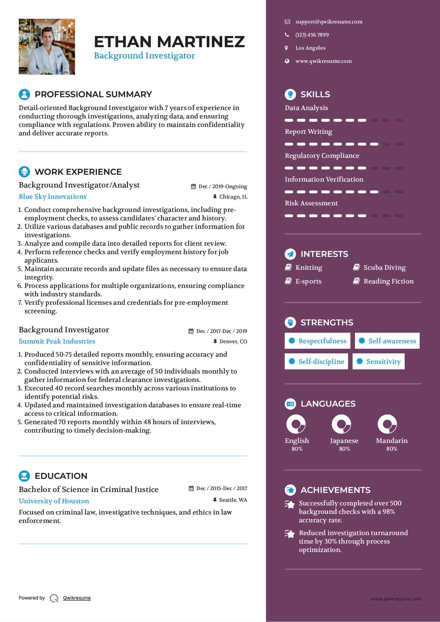 Background Investigator Resume Samples QwikResume